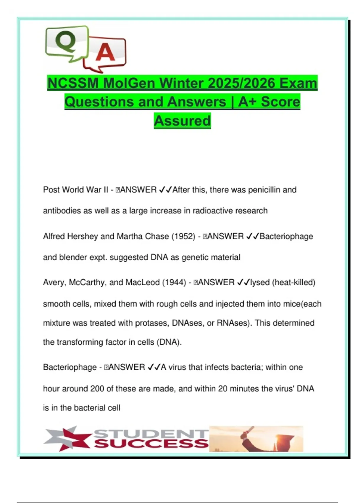 NCSSM Molecular Genetics – Winter 2025/2026 | 120+ Solved Q&A on DNA ...