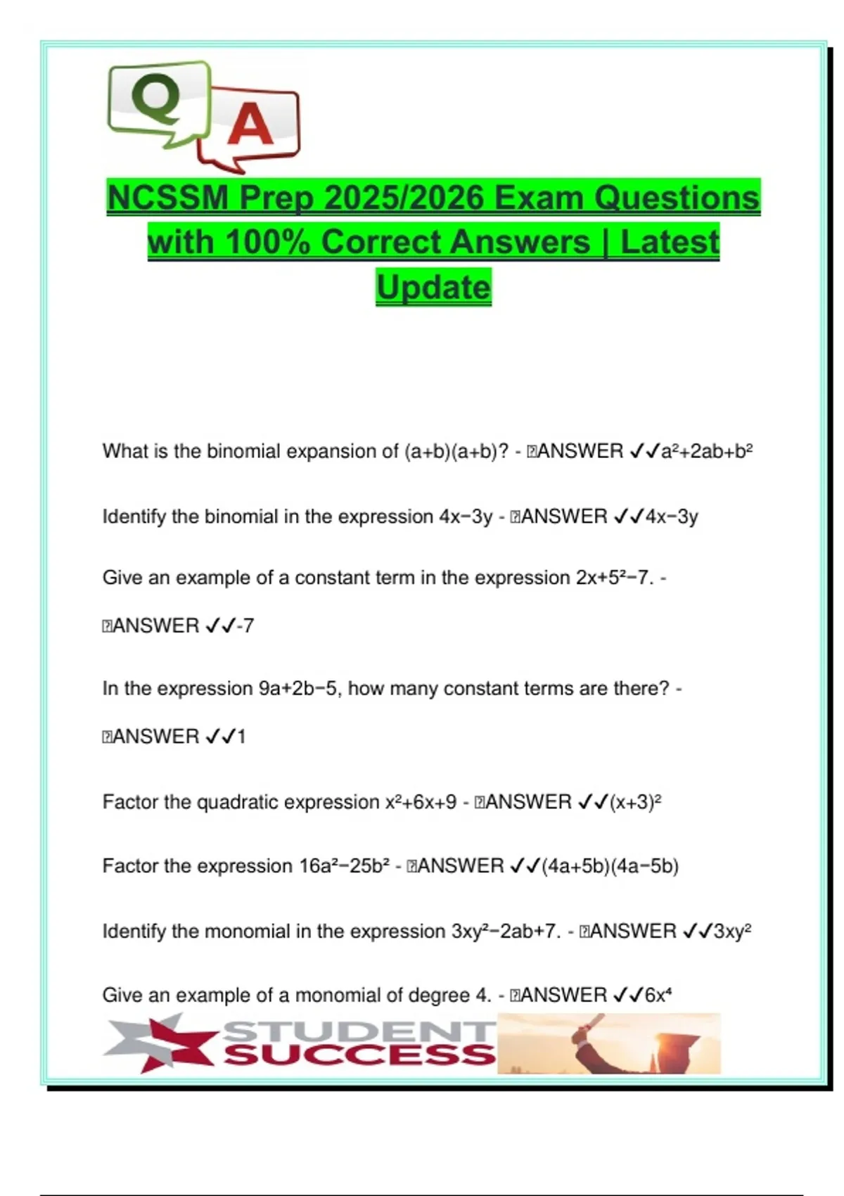 NCSSM Prep 2025/2026 | 100+ Solved Math Questions on Algebra ...