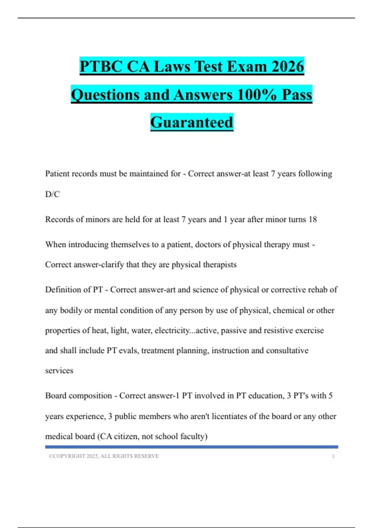 PTBC CA Laws Test Exam 2026 Questions and Answers 100% Pass Guaranteed ...