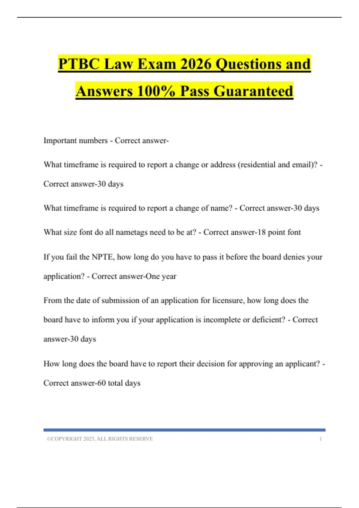 PTBC Law Exam 2026 Questions and Answers 100% Pass Guaranteed - PTBC ...