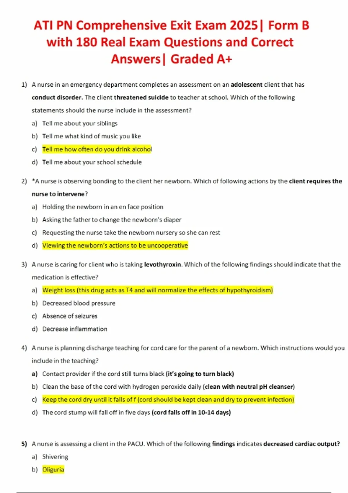 ATI PN Comprehensive Exit Exam 2025 Form B with 180 Real Exam Questions ...