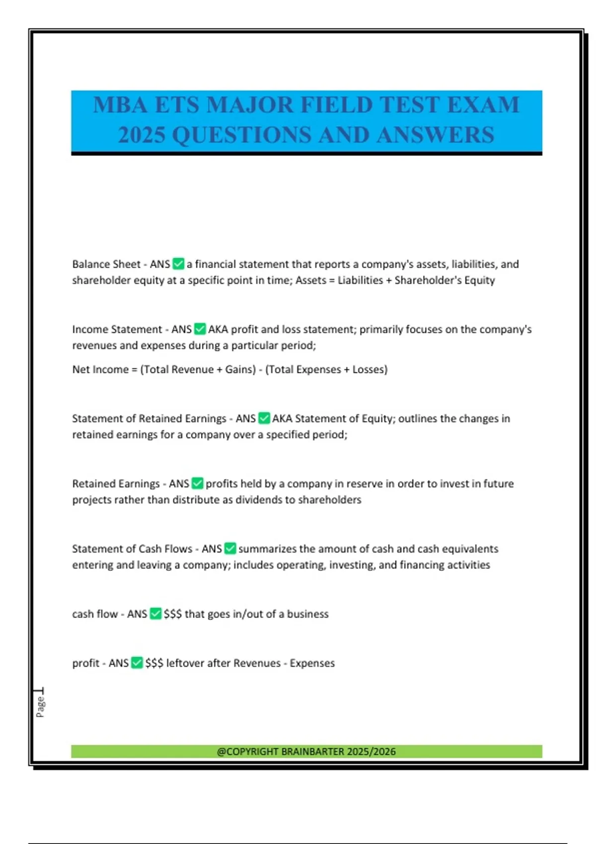 MBA ETS MAJOR FIELD TEST EXAM 2025 QUESTIONS AND ANSWERS - MBA ETS ...