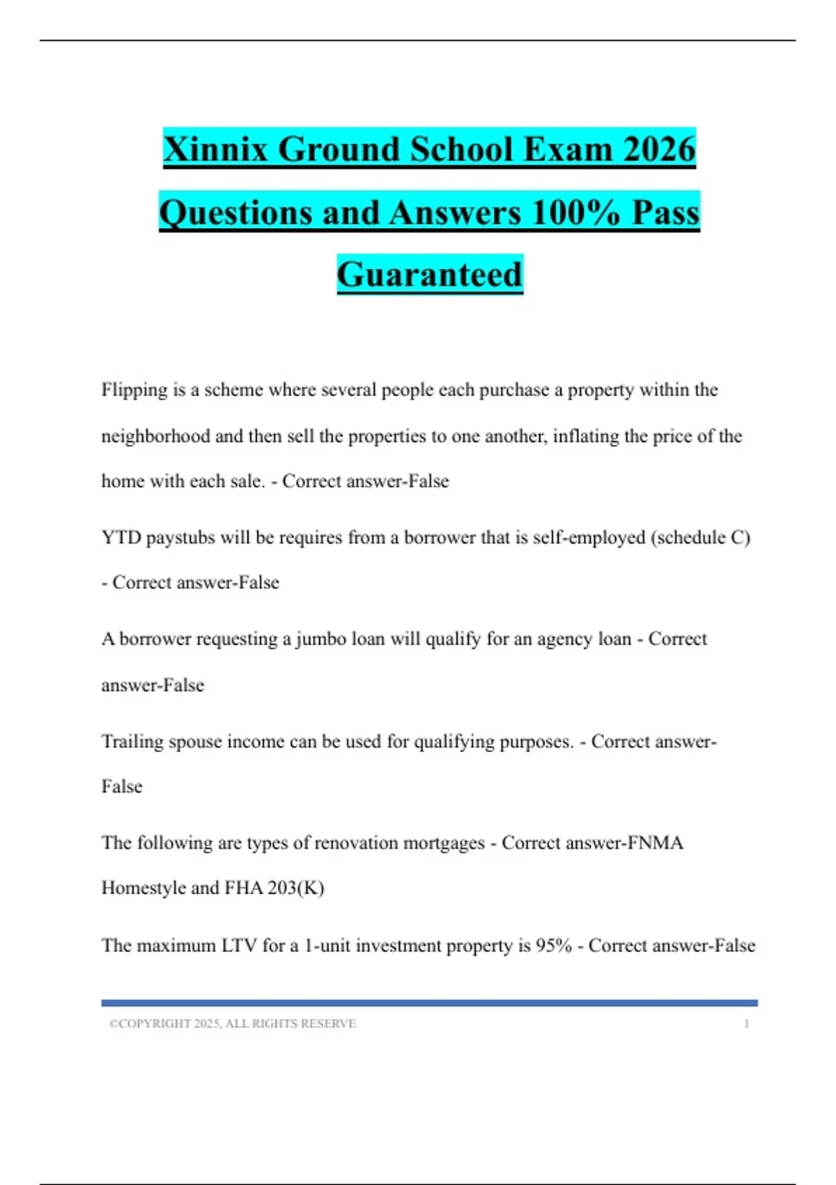 Xinnix Ground School Exam 2026 Questions and Answers 100% Pass ...