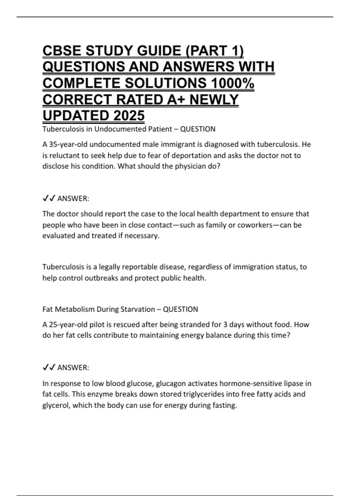 CBSE STUDY GUIDE (PART 1) QUESTIONS AND ANSWERS WITH COMPLETE SOLUTIONS ...