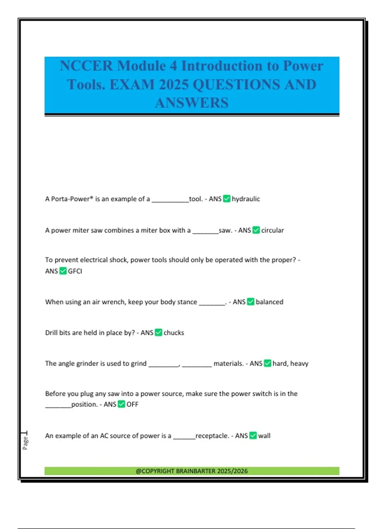 NCCER Module 4 Introduction to Power Tools. EXAM 2025 QUESTIONS AND ...
