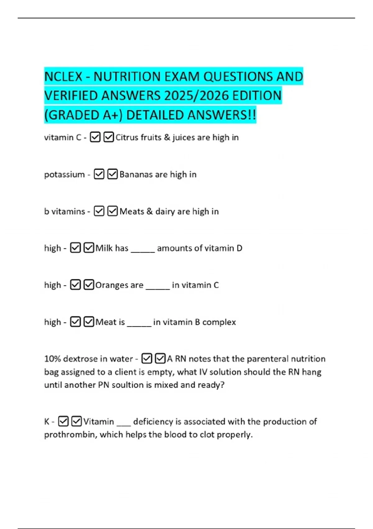 NCLEX - NUTRITION EXAM QUESTIONS AND VERIFIED ANSWERS 2025/2026 EDITION ...
