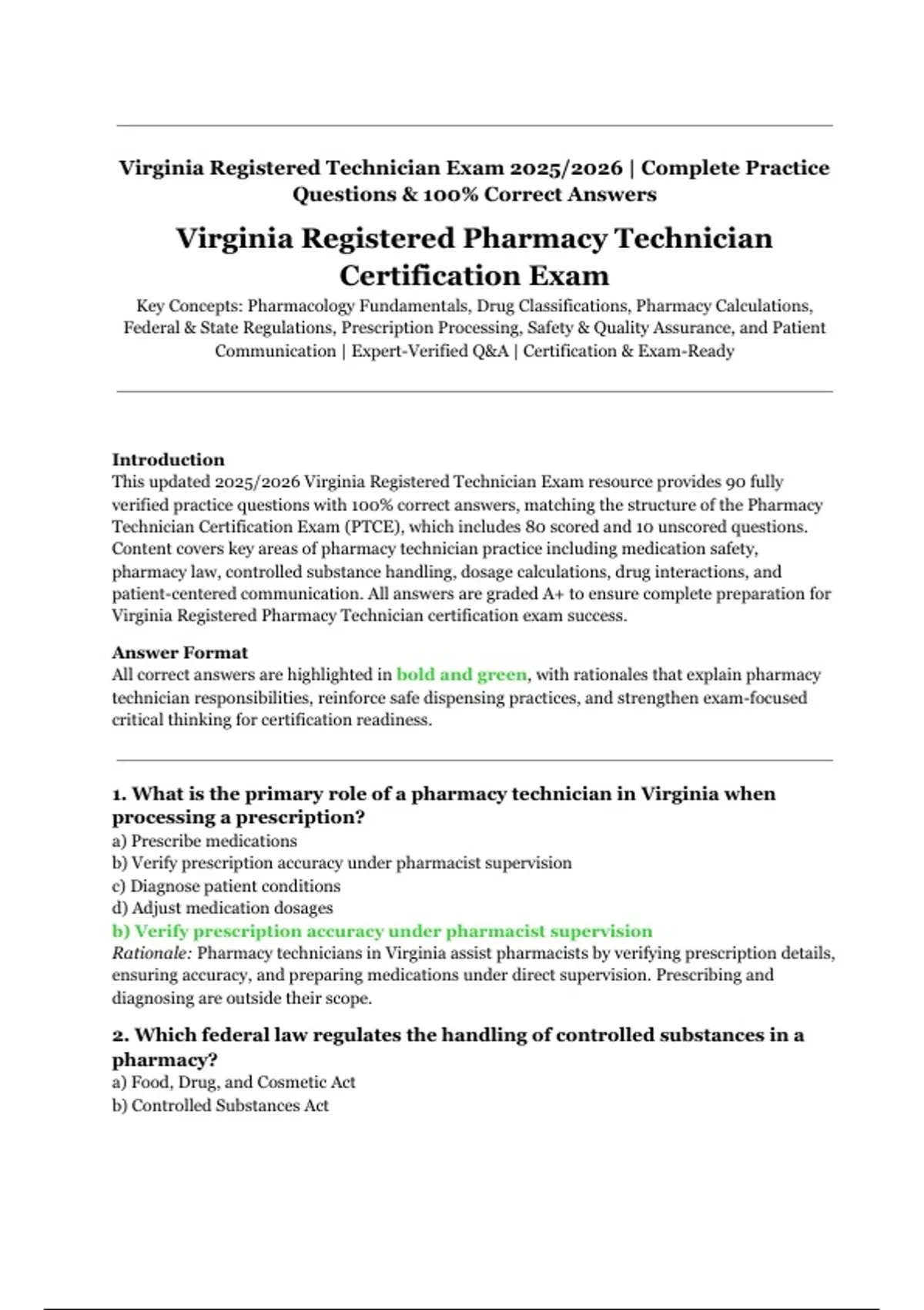Virginia Registered Technician Exam 2025/2026 | Complete Exam with ...