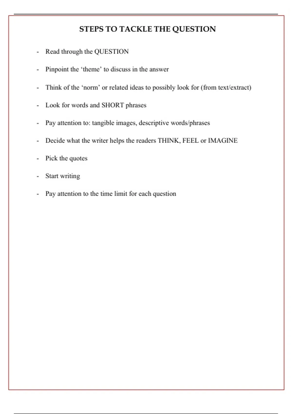 AQA English Language Paper 1 Question 2 Techniques Quick Reference ...