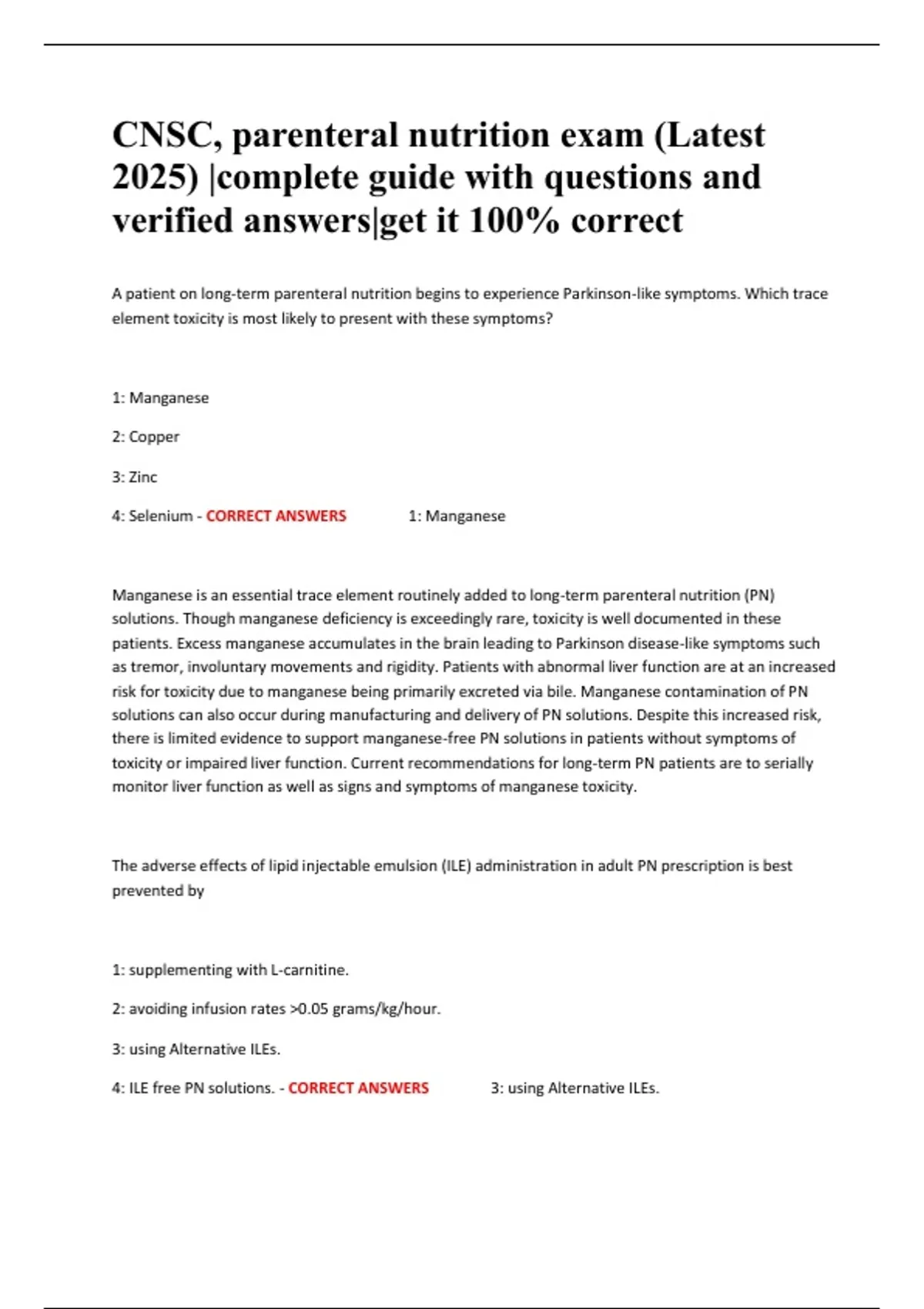 Summary CNSC, parenteral nutrition exam (Latest 2025) |complete guide ...