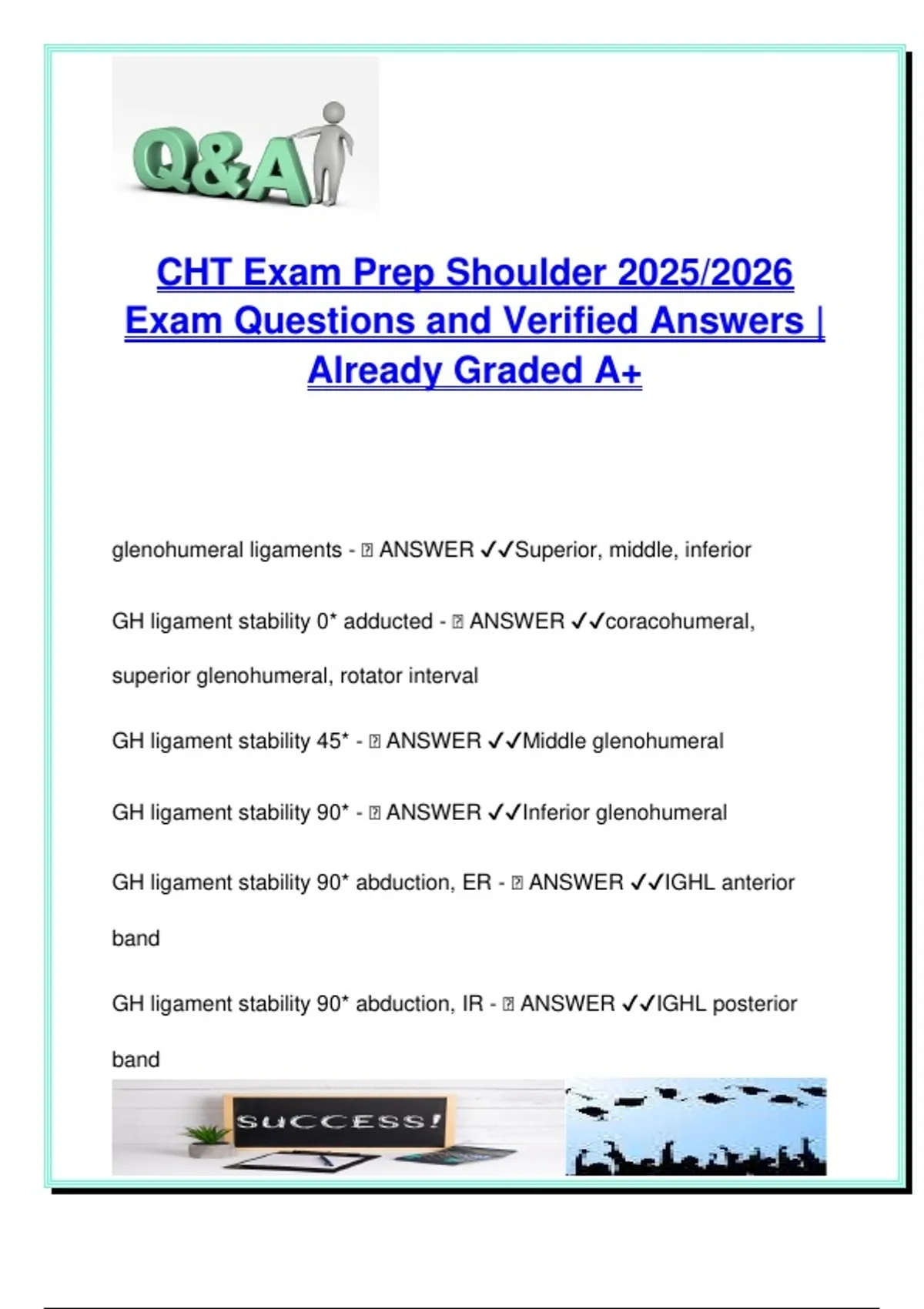 CHT Exam Prep 2025/2026 | 100+ Shoulder Questions on GH Stability ...
