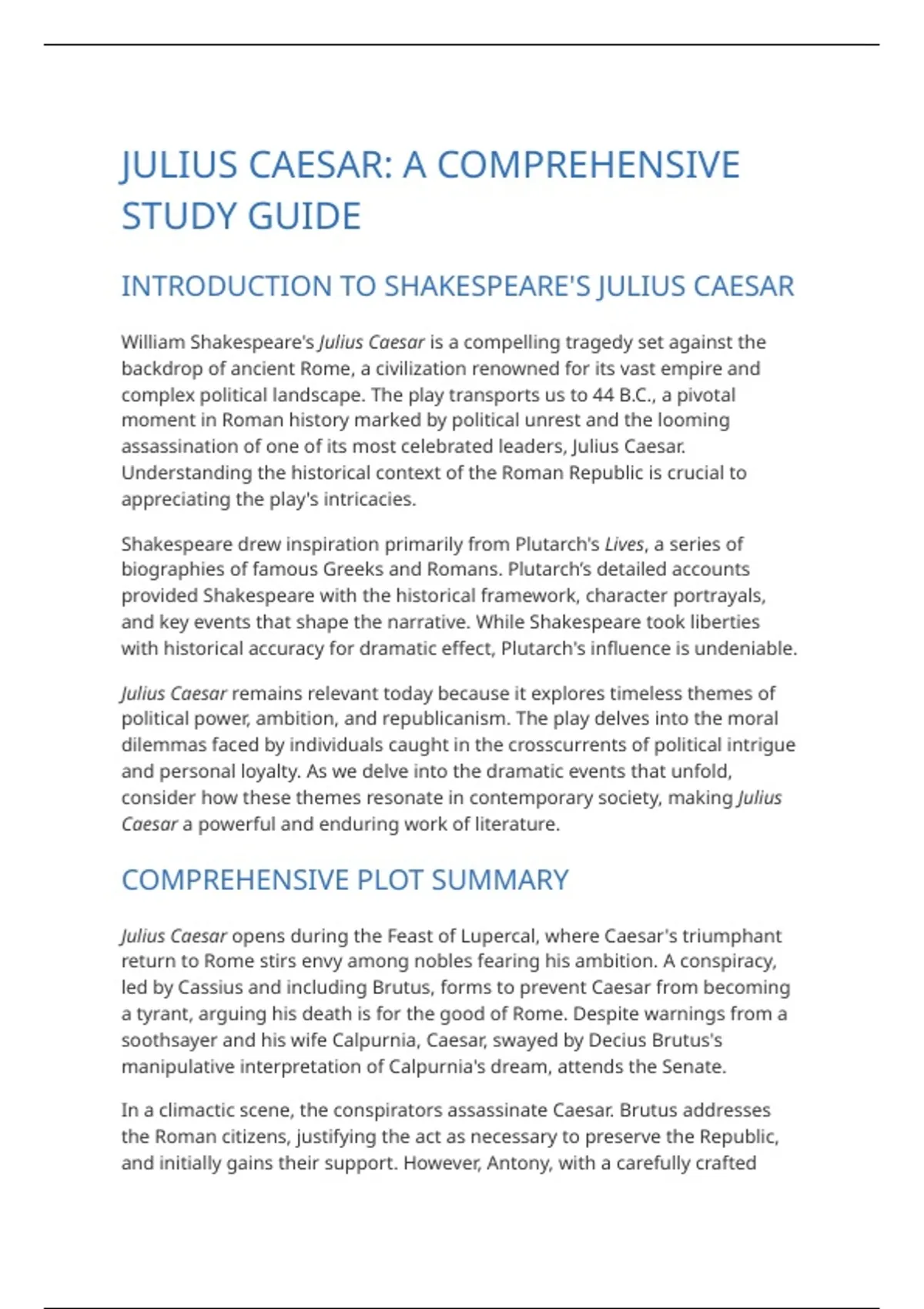 Summary JULIUS-CAESAR-THE-PLAY-A-DETAILED-GUIDE - English Literature ...