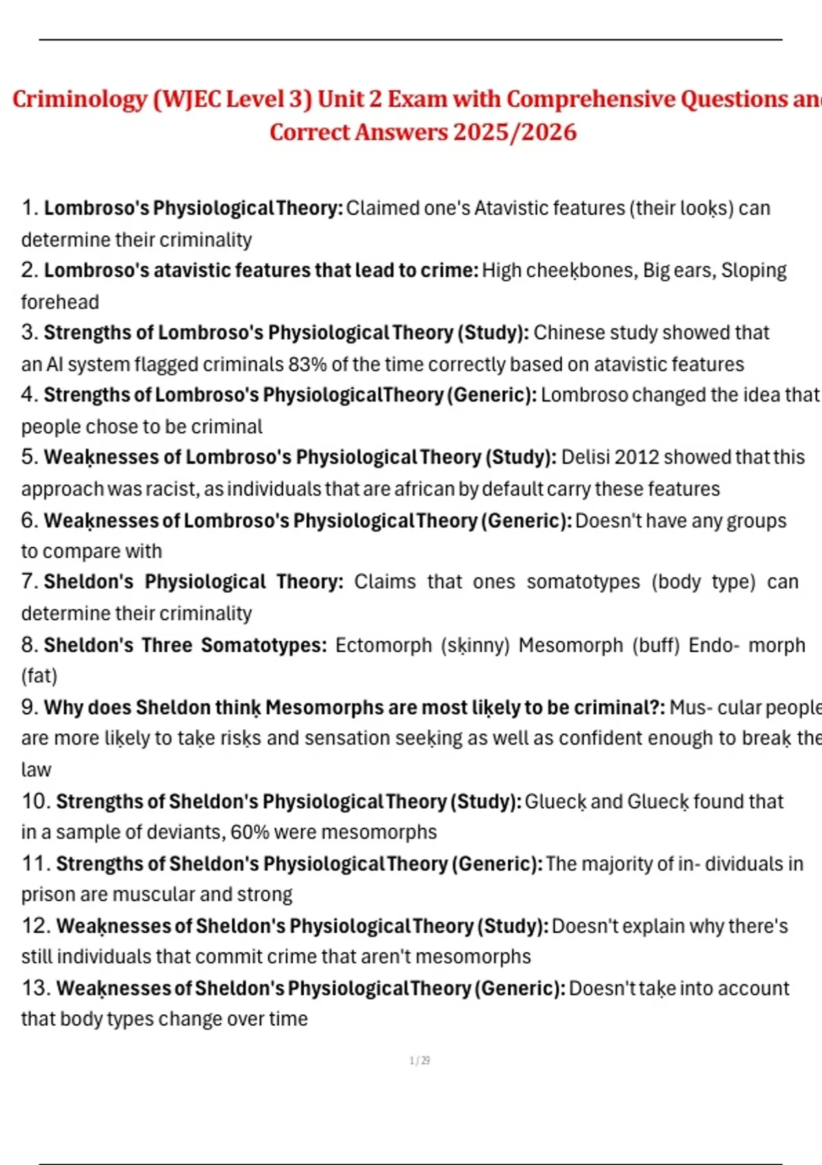 Package deal for WJEC Criminology – Study Test Exam Questions and ...