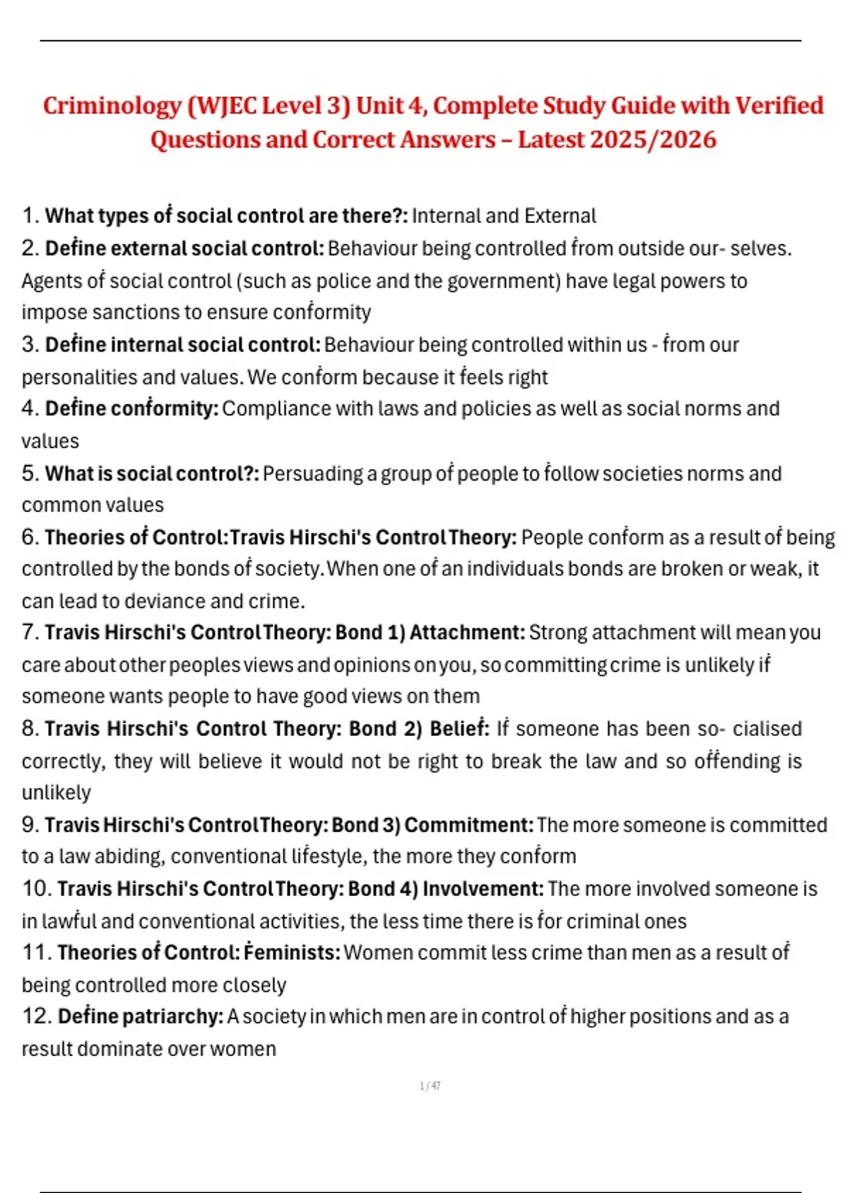 Criminology (WJEC Level 3) Unit 4 – Complete Study Guide with Verified ...