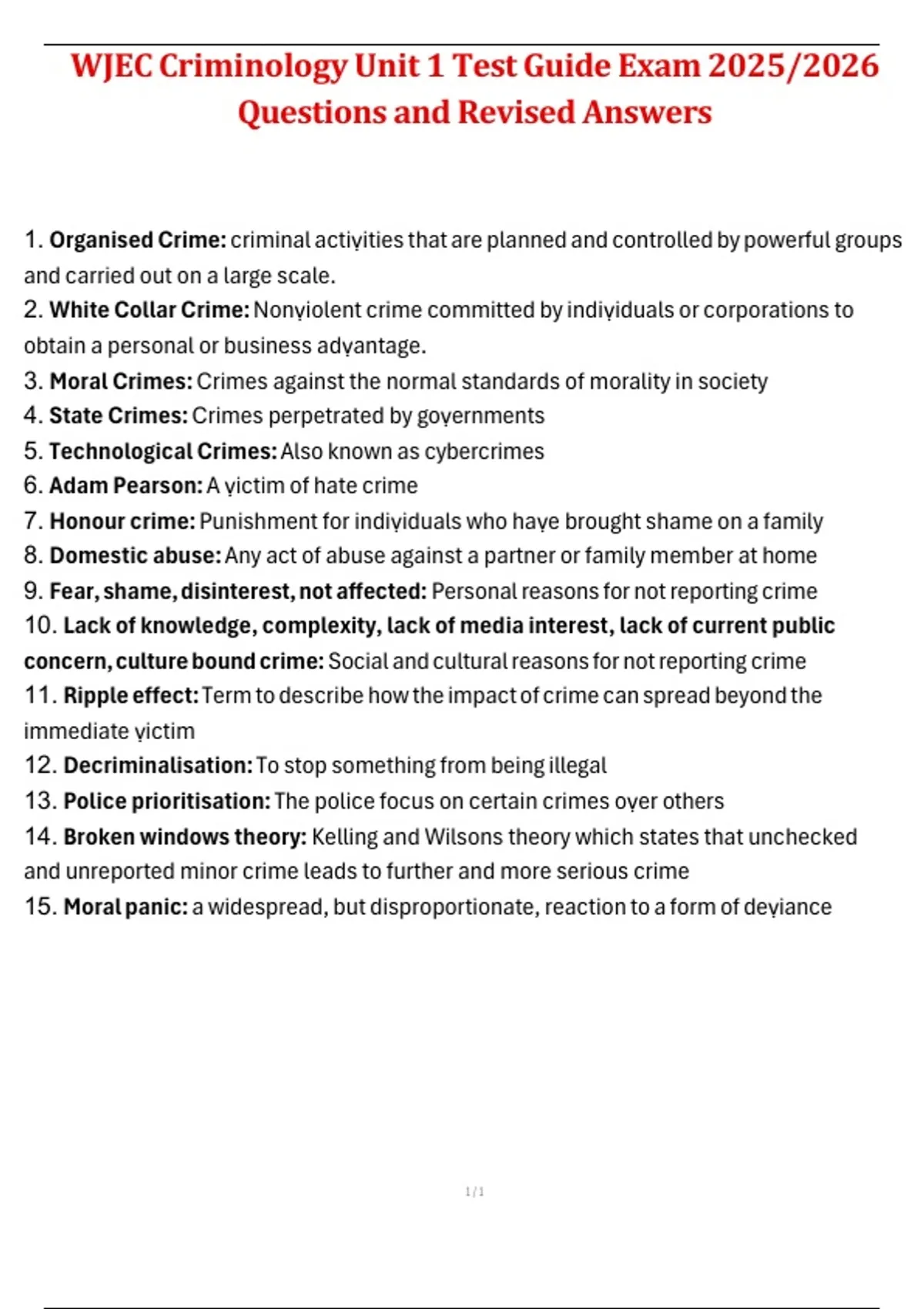 WJEC Criminology Unit 1 – Test Guide Exam Questions and Revised Answers ...