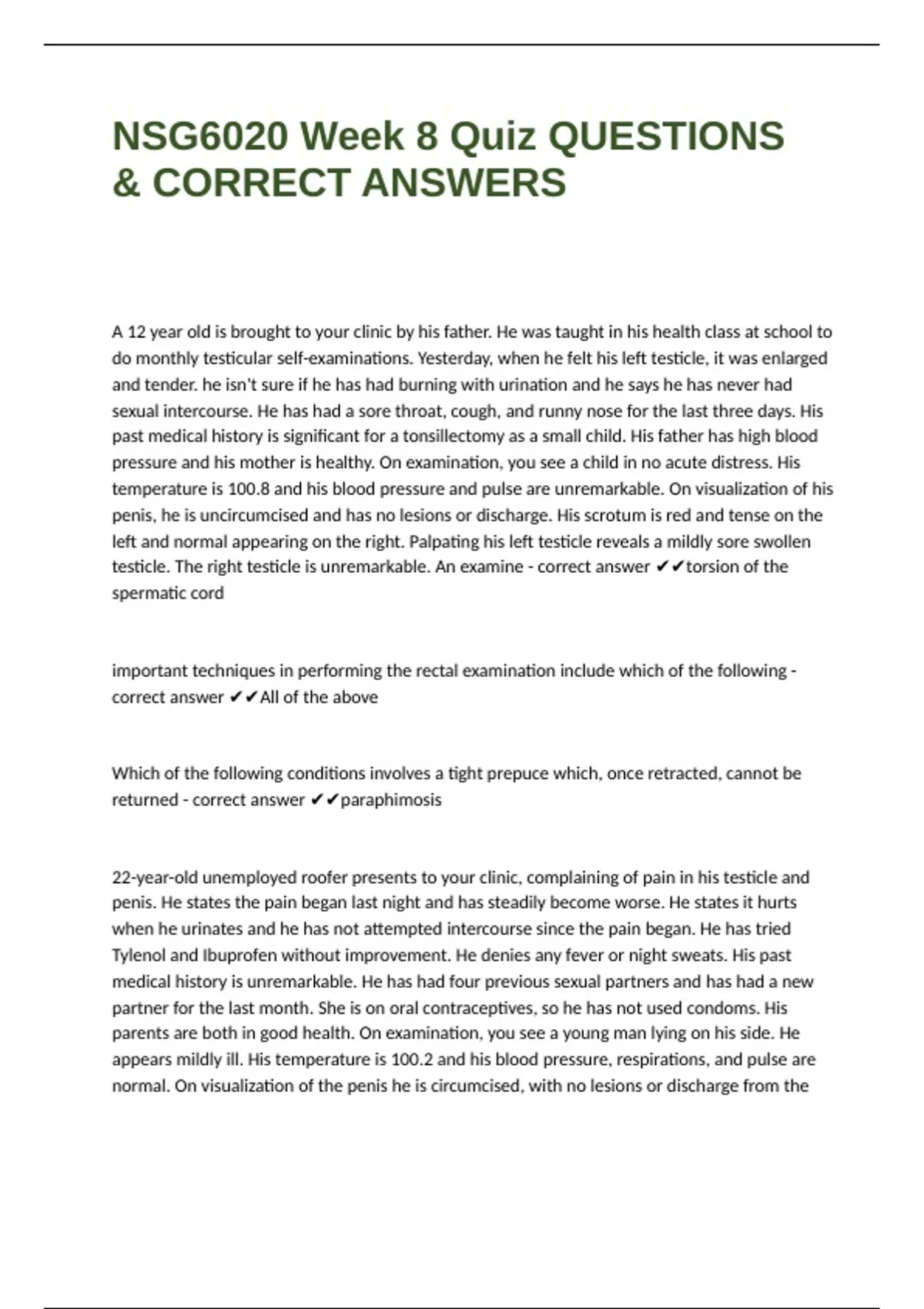 NSG6020 Week 8 Quiz QUESTIONS & CORRECT ANSWERS - NSG6020 - Stuvia US