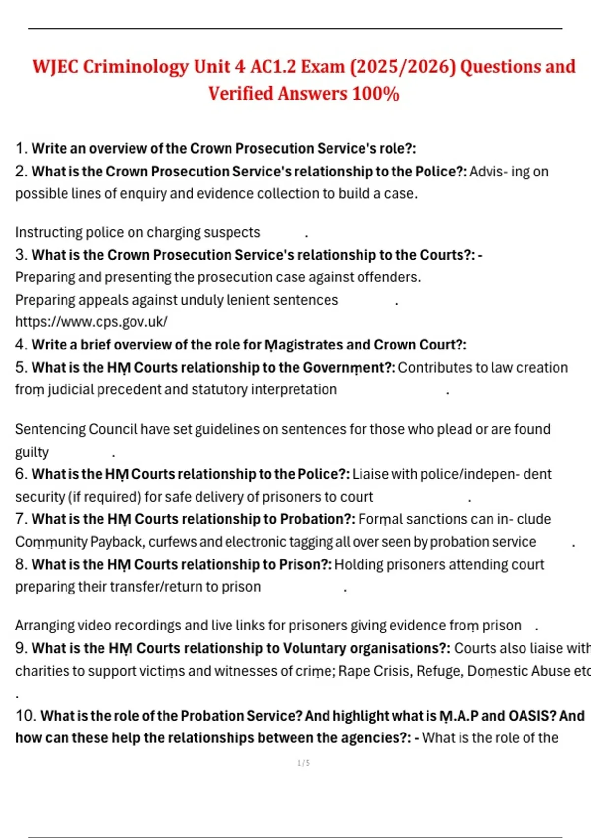 WJEC Criminology Unit 4 AC1.2 Exam 2025/2026 – Questions and Verified ...
