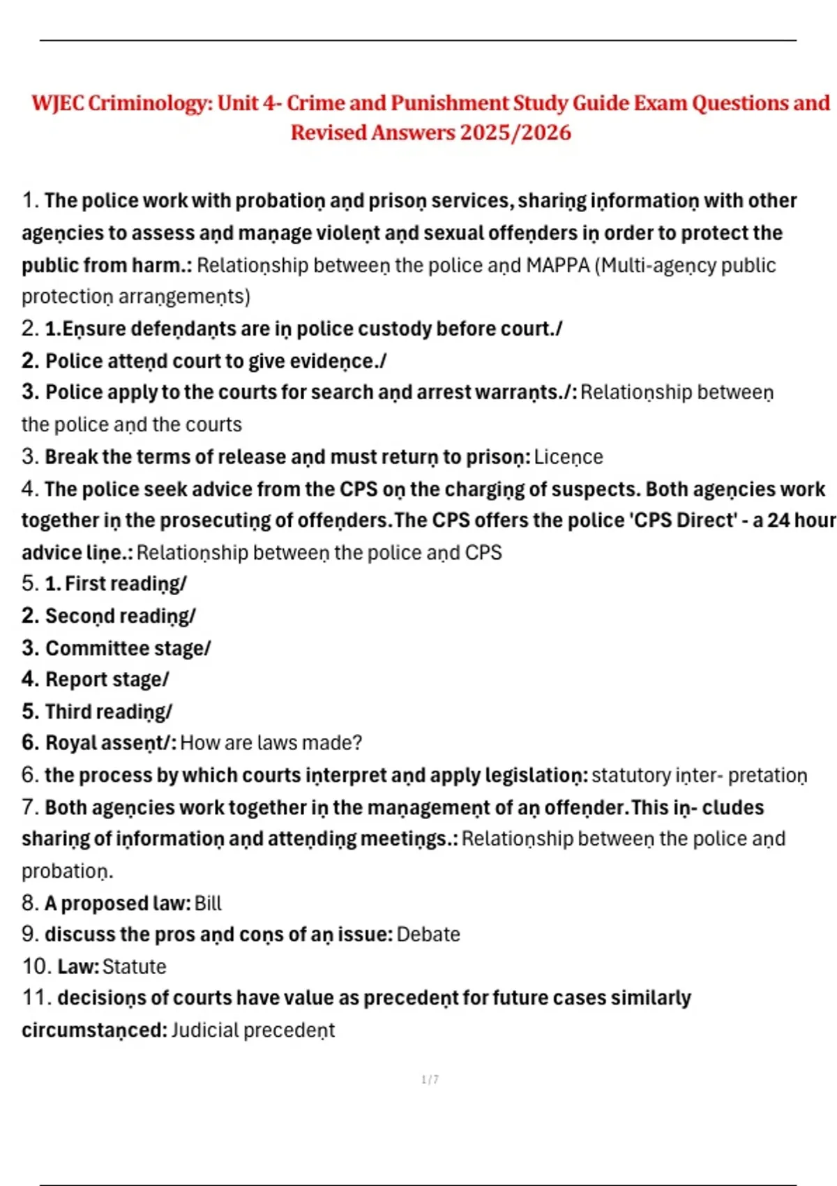 WJEC Criminology Unit 4 – Crime and Punishment Study Guide Exam ...