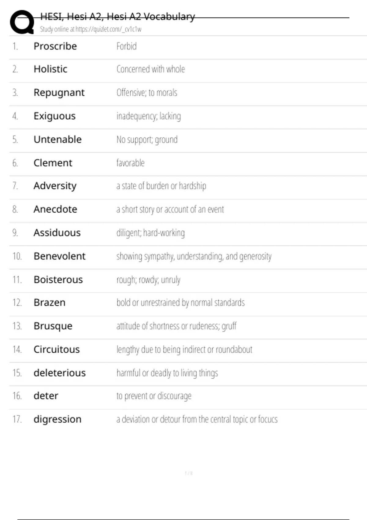 HESI A2 Vocabulary – Complete Word List with Definitions (Nursing ...