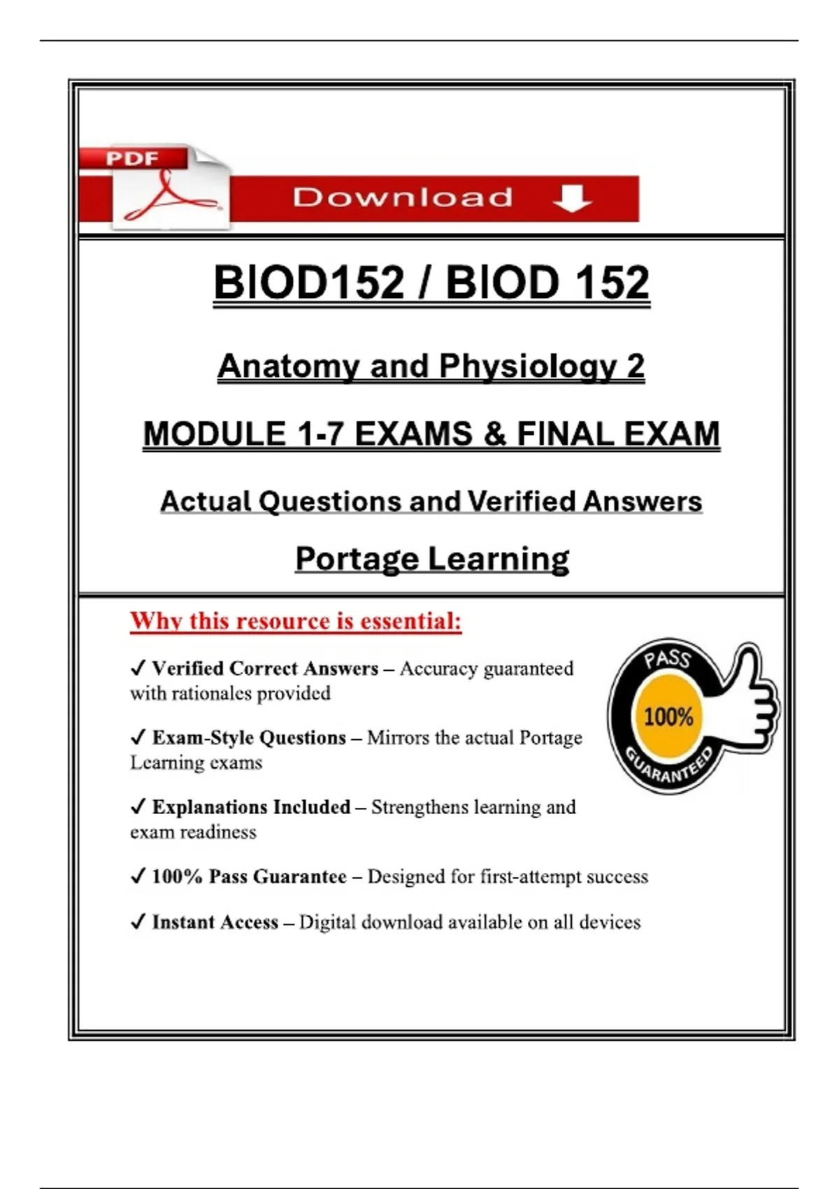 BIOD 152 Module 1-7 Exams & Final Exam 2025 | Portage Learning ...