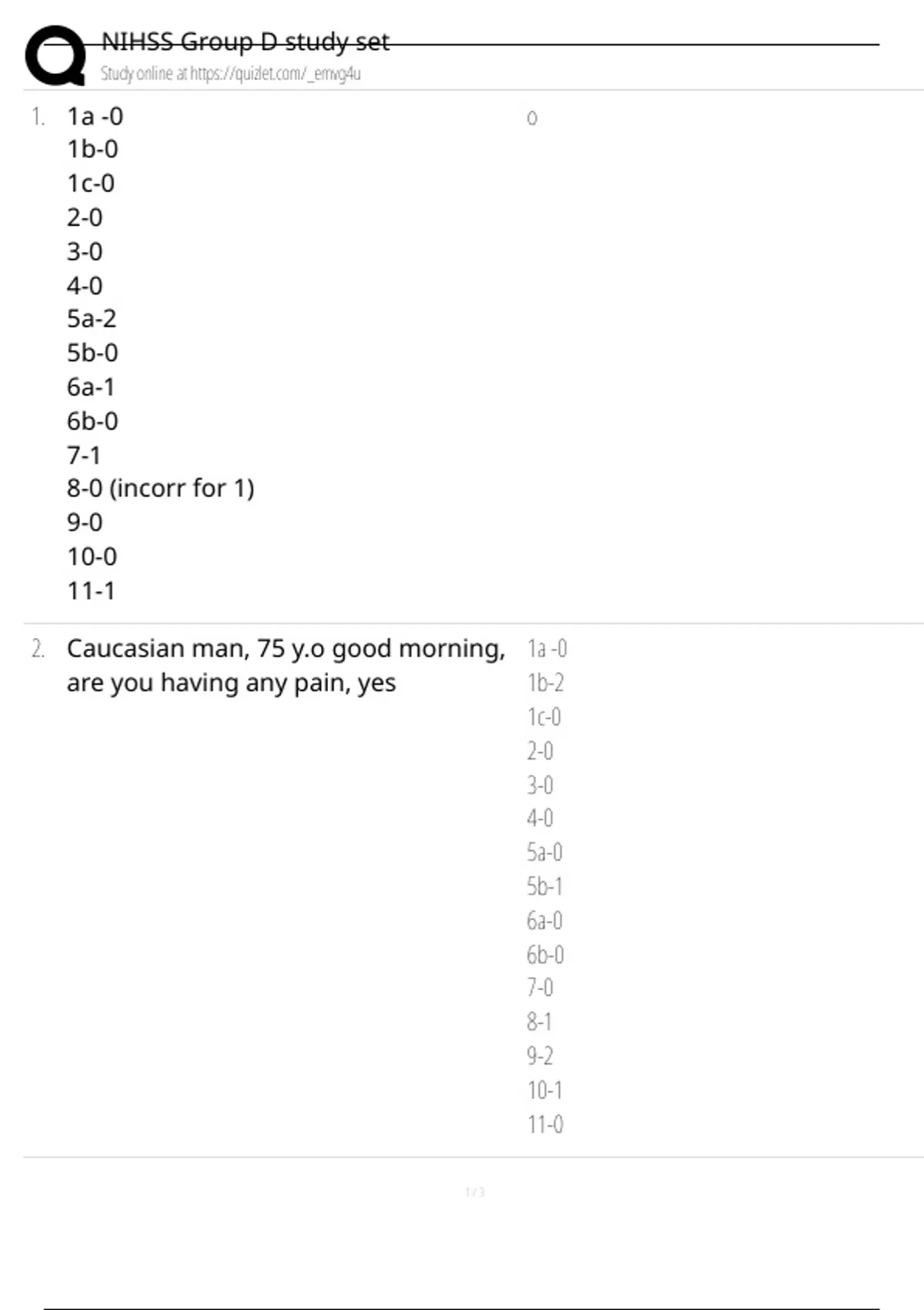 NIHSS – Group D Study Set (Stroke Scale Patient Scoring Examples ...