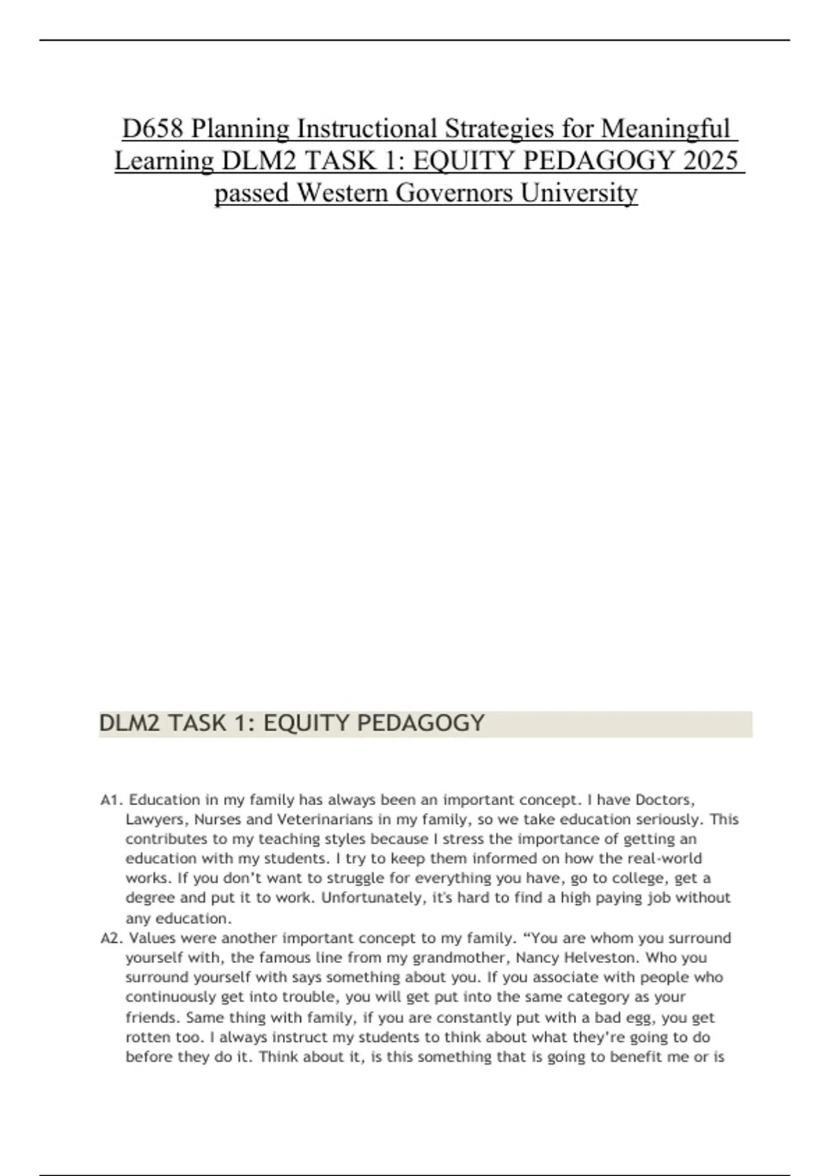 D658 Planning Instructional Strategies for Meaningful Learning DLM2 ...