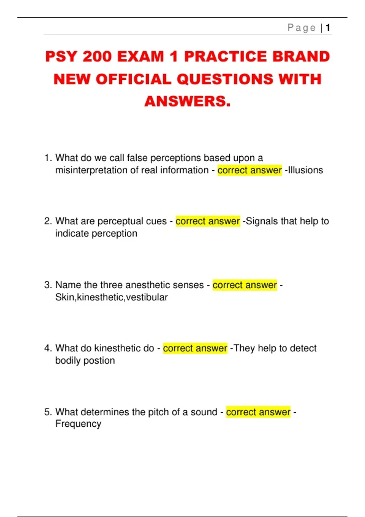 PSY 200 EXAM 1 PRACTICE BRAND NEW OFFICIAL QUESTIONS WITH ANSWERS ...