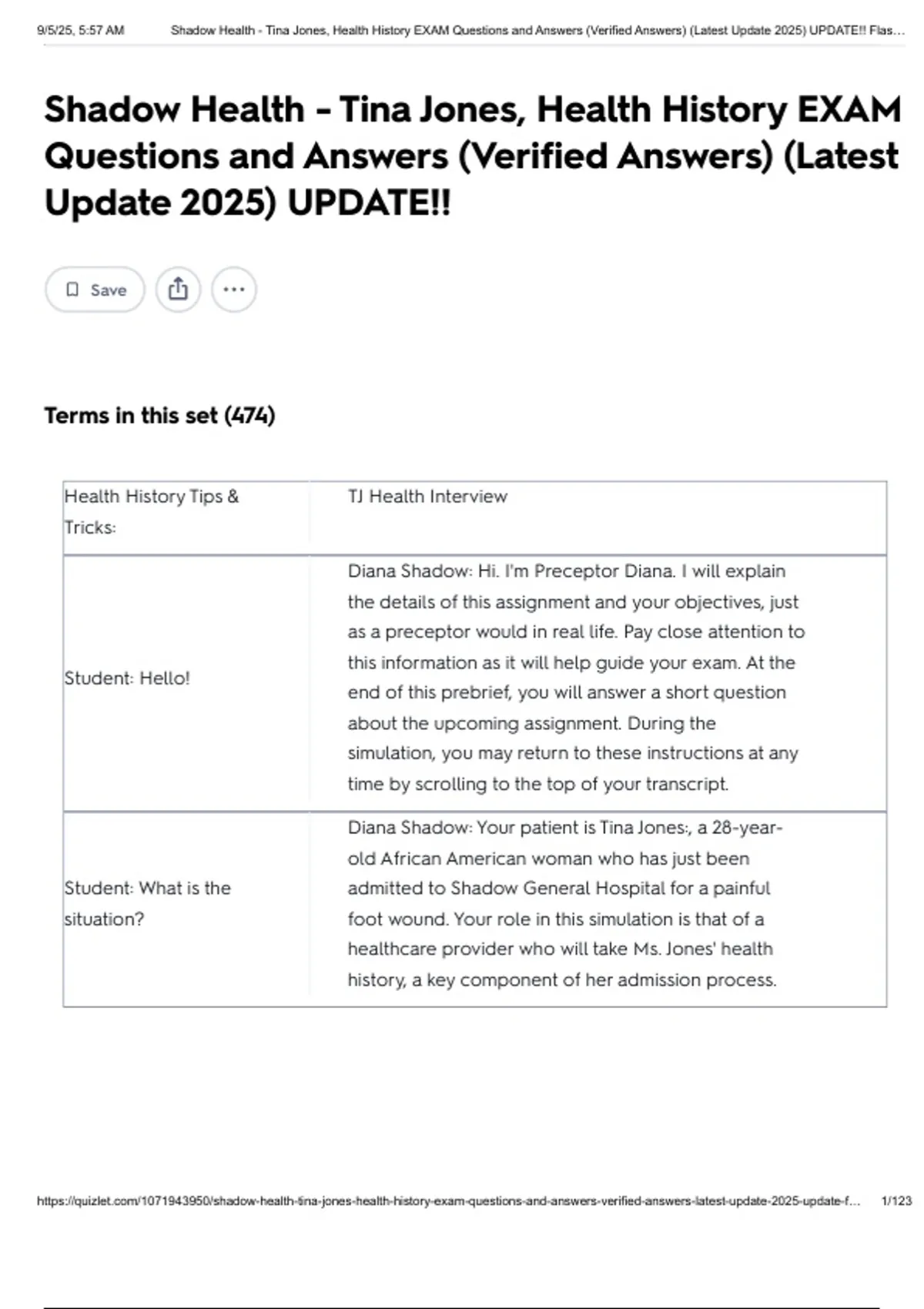 Shadow Health - Tina Jones, Health History EXAM Questions and Answers ...
