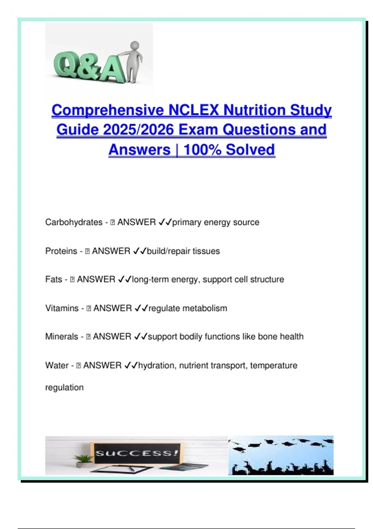 NCLEX Nutrition Study Guide 2025/2026 | 120+ Solved Questions on ...