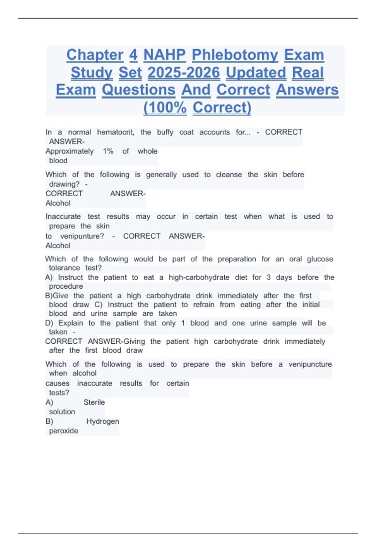 Chapter 4 NAHP Phlebotomy Exam Study Set Updated Real Exam Questions ...