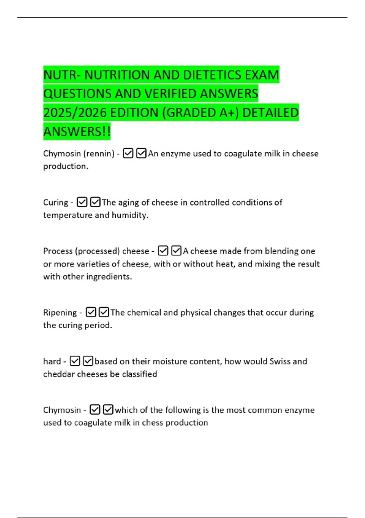 NUTR- NUTRITION AND DIETETICS EXAM QUESTIONS AND VERIFIED ANSWERS 2025/ ...