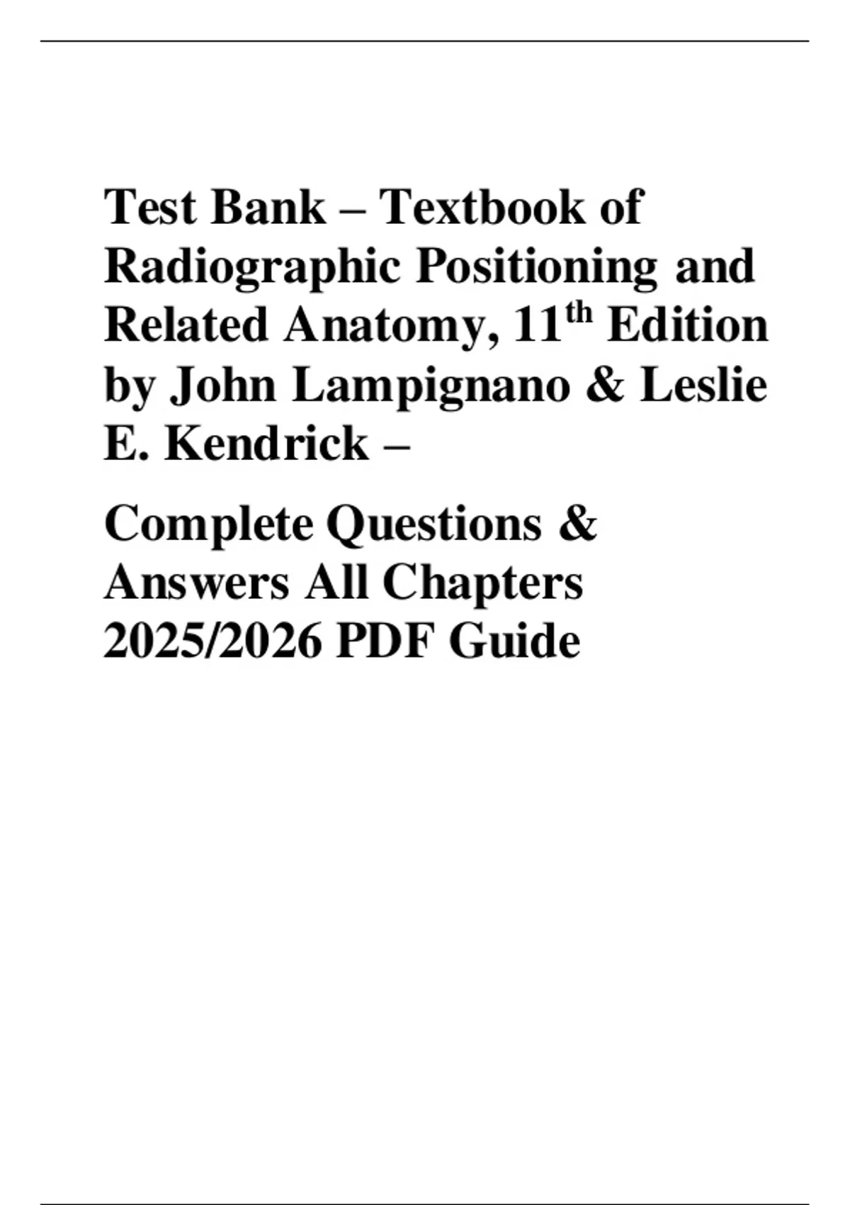 Test Bank – Textbook of Radiographic Positioning and Related Anatomy ...
