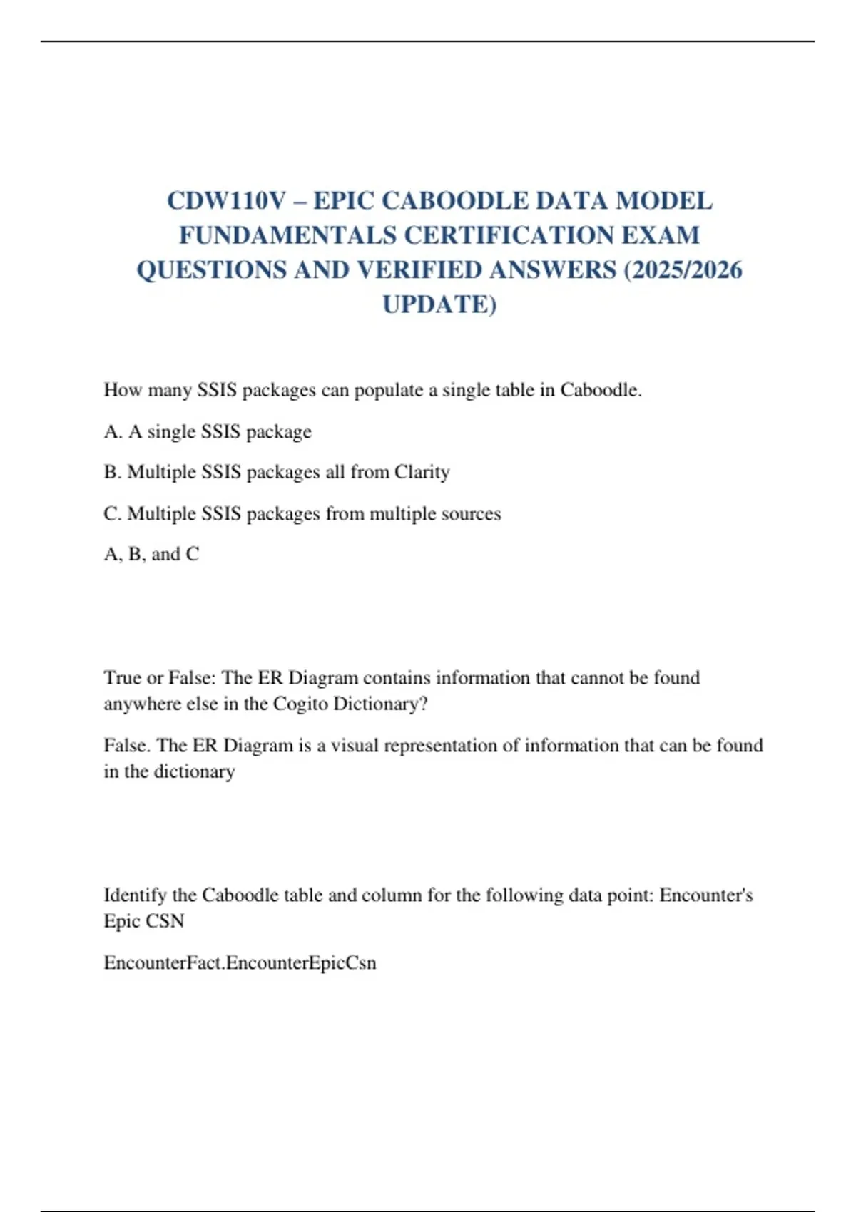 CDW110V – EPIC CABOODLE DATA MODEL FUNDAMENTALS CERTIFICATION EXAM ...