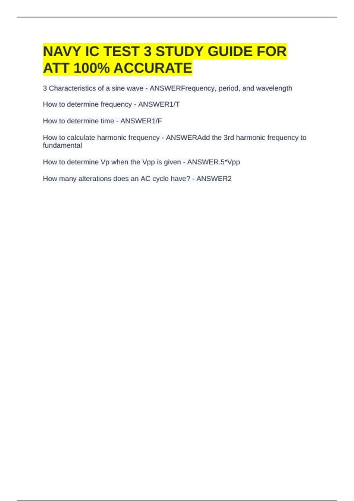 NAVY IC TEST 3 STUDY GUIDE FOR ATT 100% ACCURATE - ATT - Stuvia US