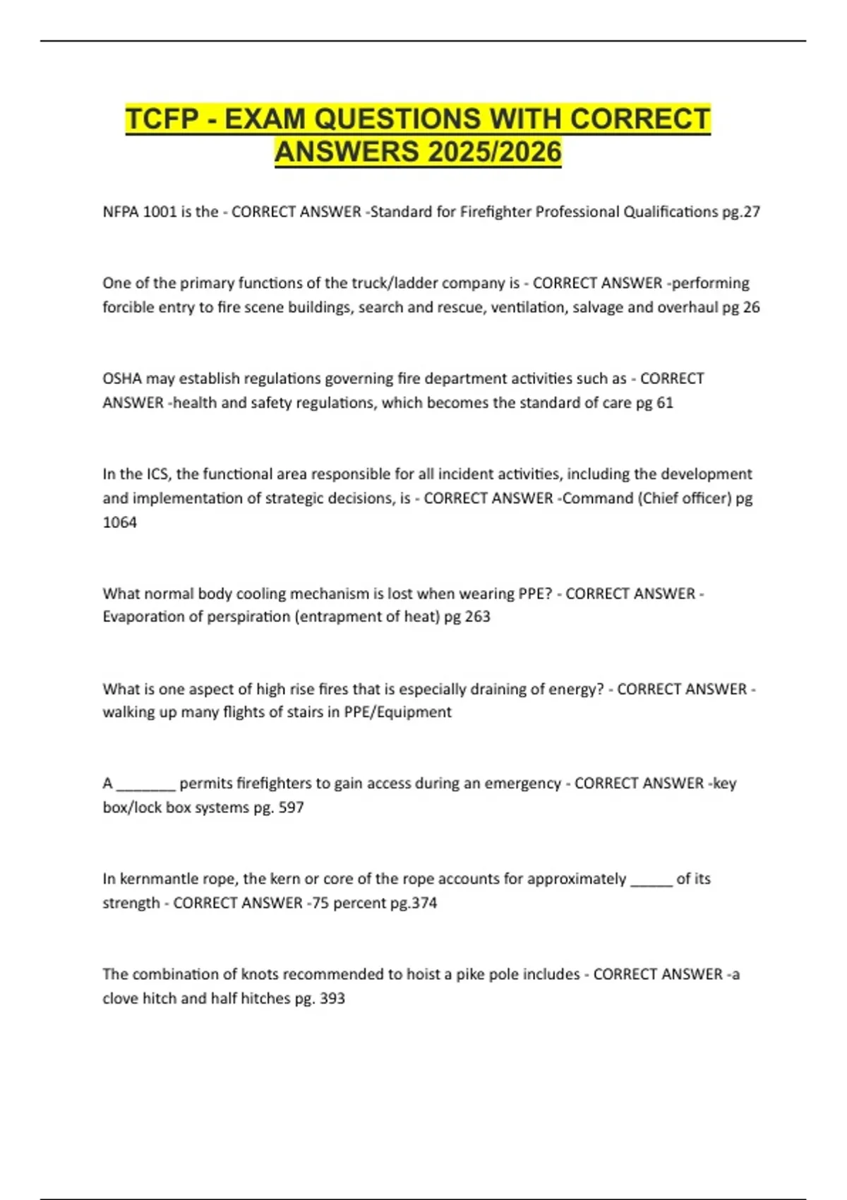 TCFP - EXAM QUESTIONS WITH CORRECT ANSWERS 2025/2026 - Tcfp - Stuvia US
