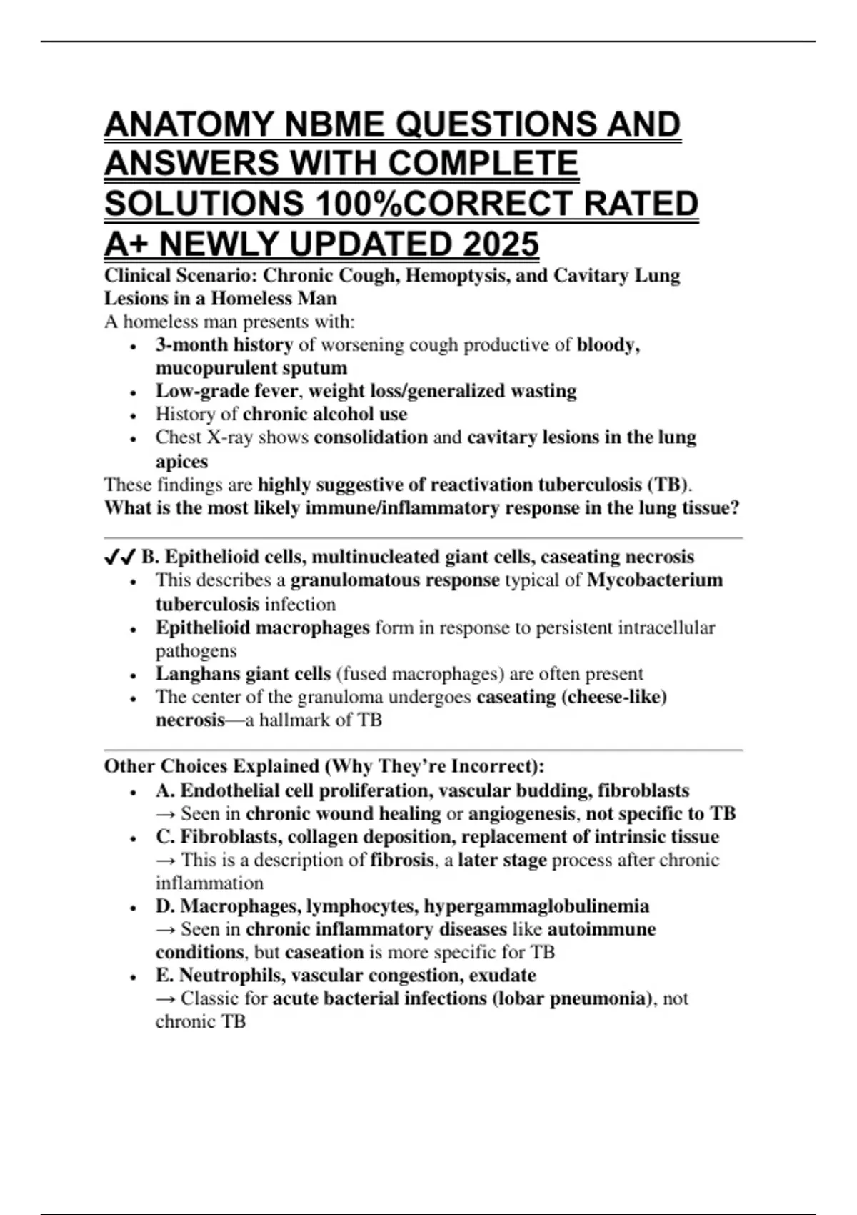 ANATOMY NBME QUESTIONS AND ANSWERS WITH COMPLETE SOLUTIONS 100%CORRECT ...