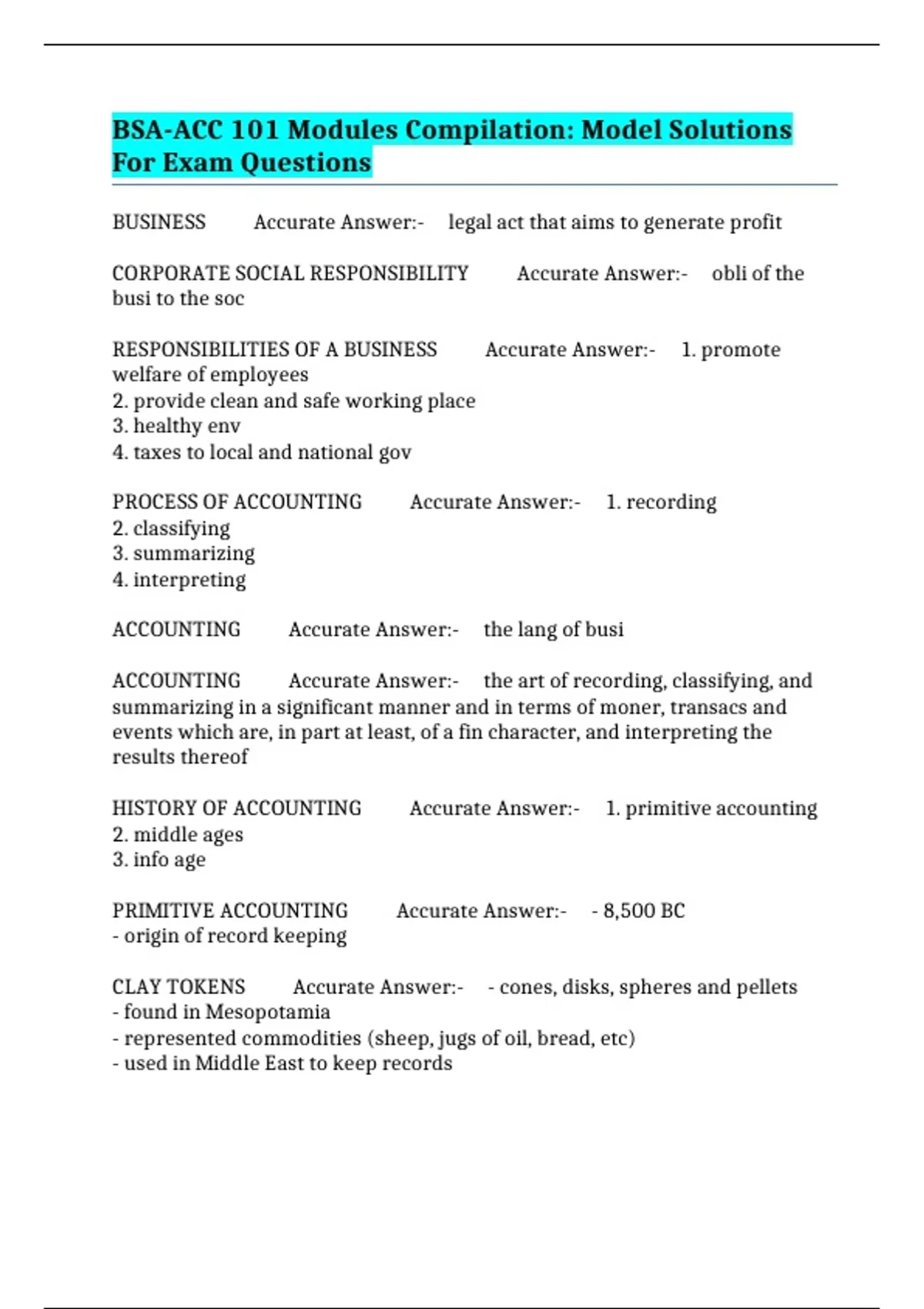 BSA-ACC 101 Modules Compilation: Model Solutions For Exam Questions ...