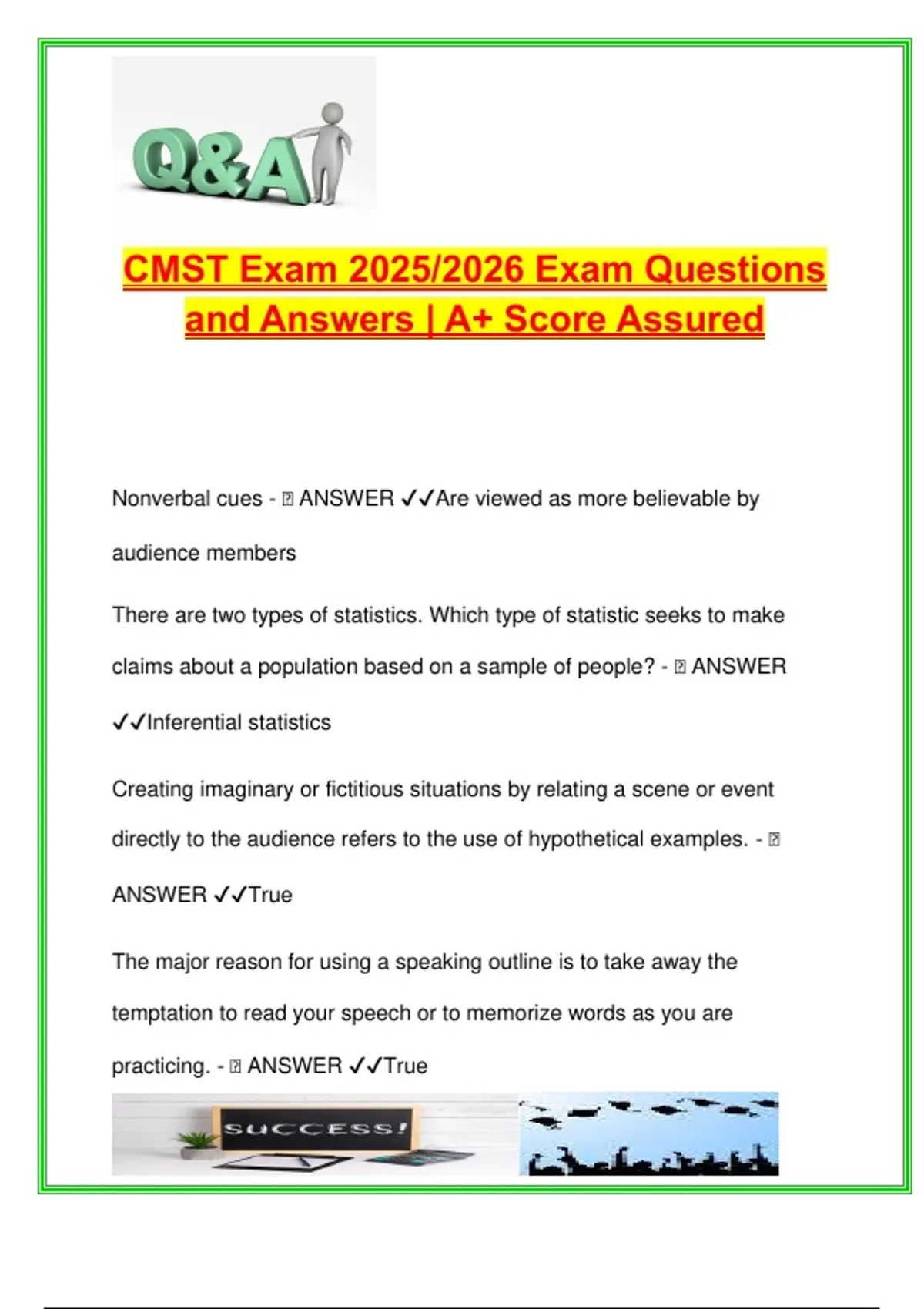 CMST Exam 2025/2026 – 100% Solved Questions on Public Speaking, Visual ...