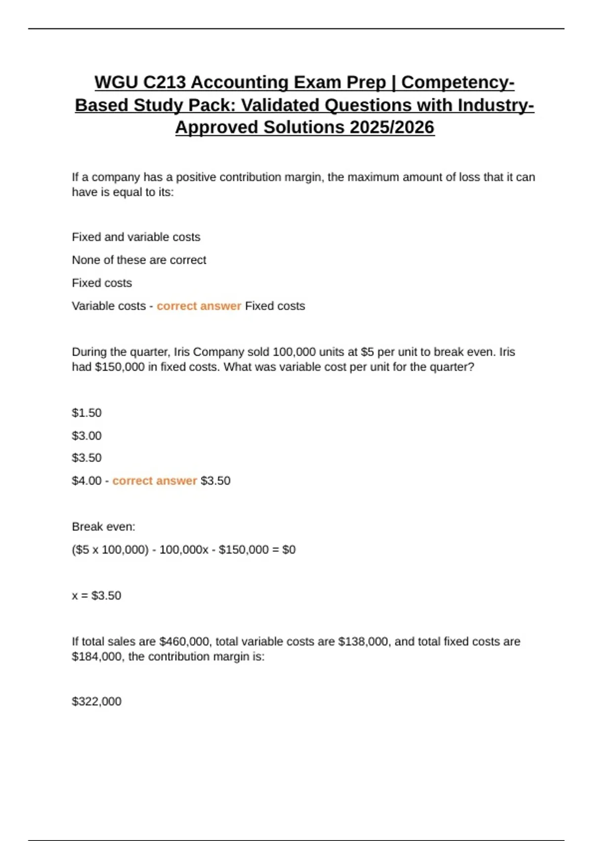 WGU C213 Accounting Exam Prep | Competency-Based Study Pack: Validated ...