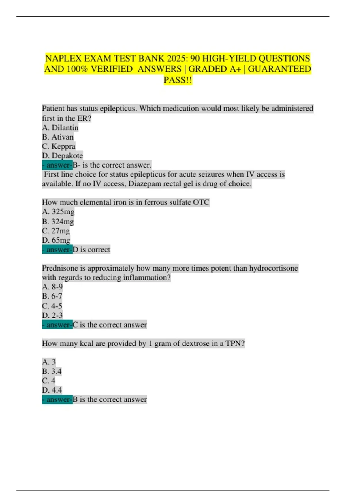 NAPLEX 2025 High-Yield Test Bank: 90+ Focused Questions | Endocrine ...