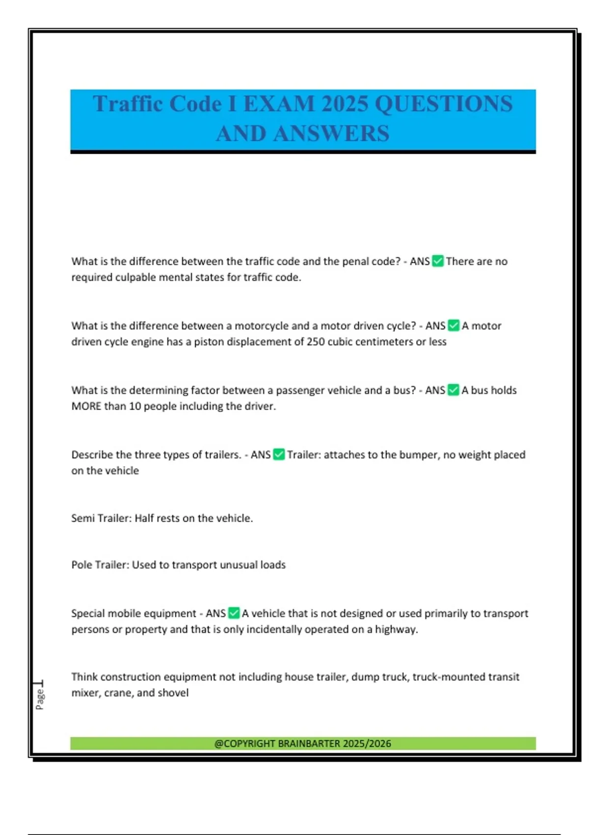 Traffic Code I EXAM 2025 QUESTIONS AND ANSWERS - Traffic Code - Stuvia US