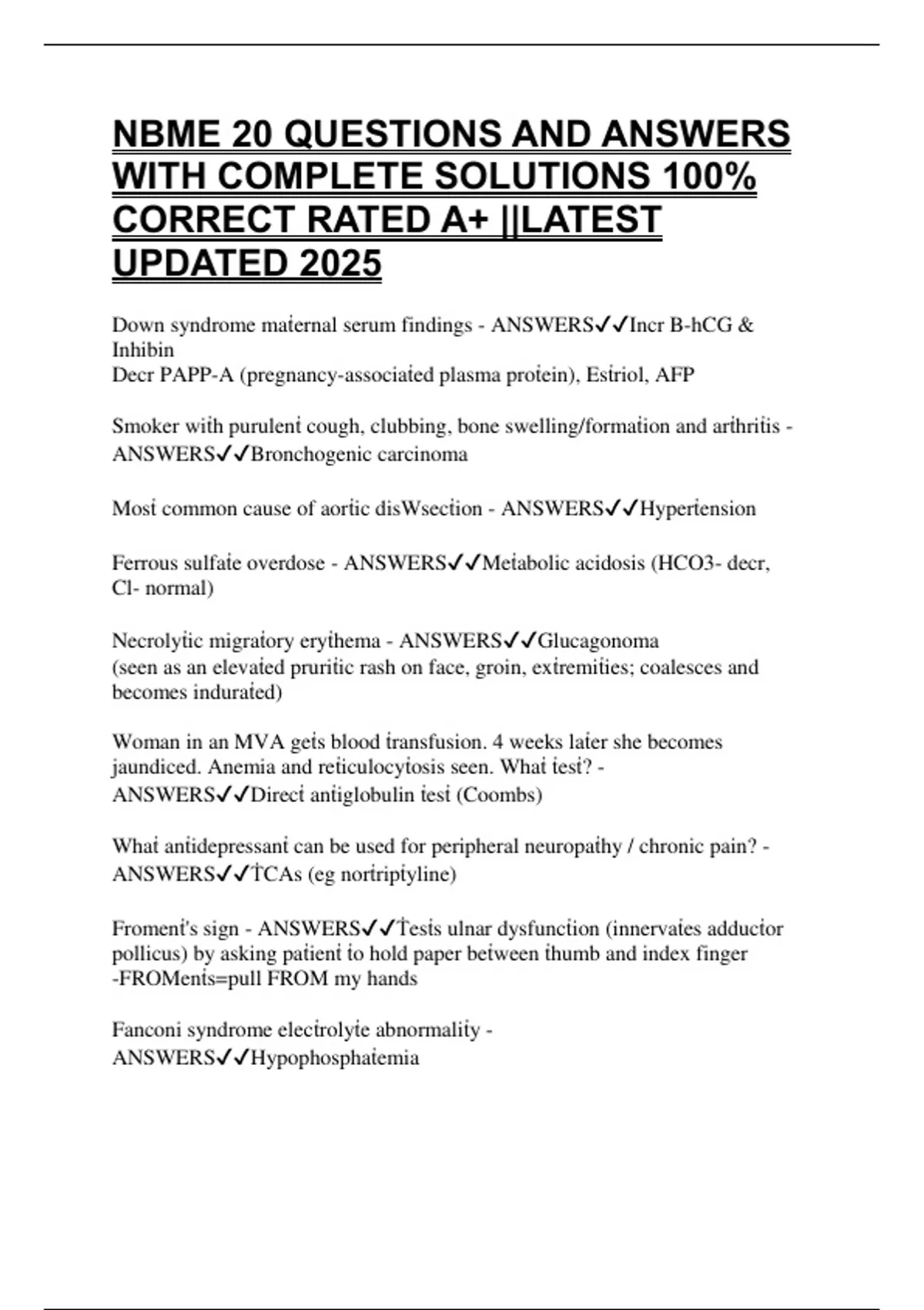 NBME 20 QUESTIONS AND ANSWERS WITH COMPLETE SOLUTIONS 100% CORRECT ...