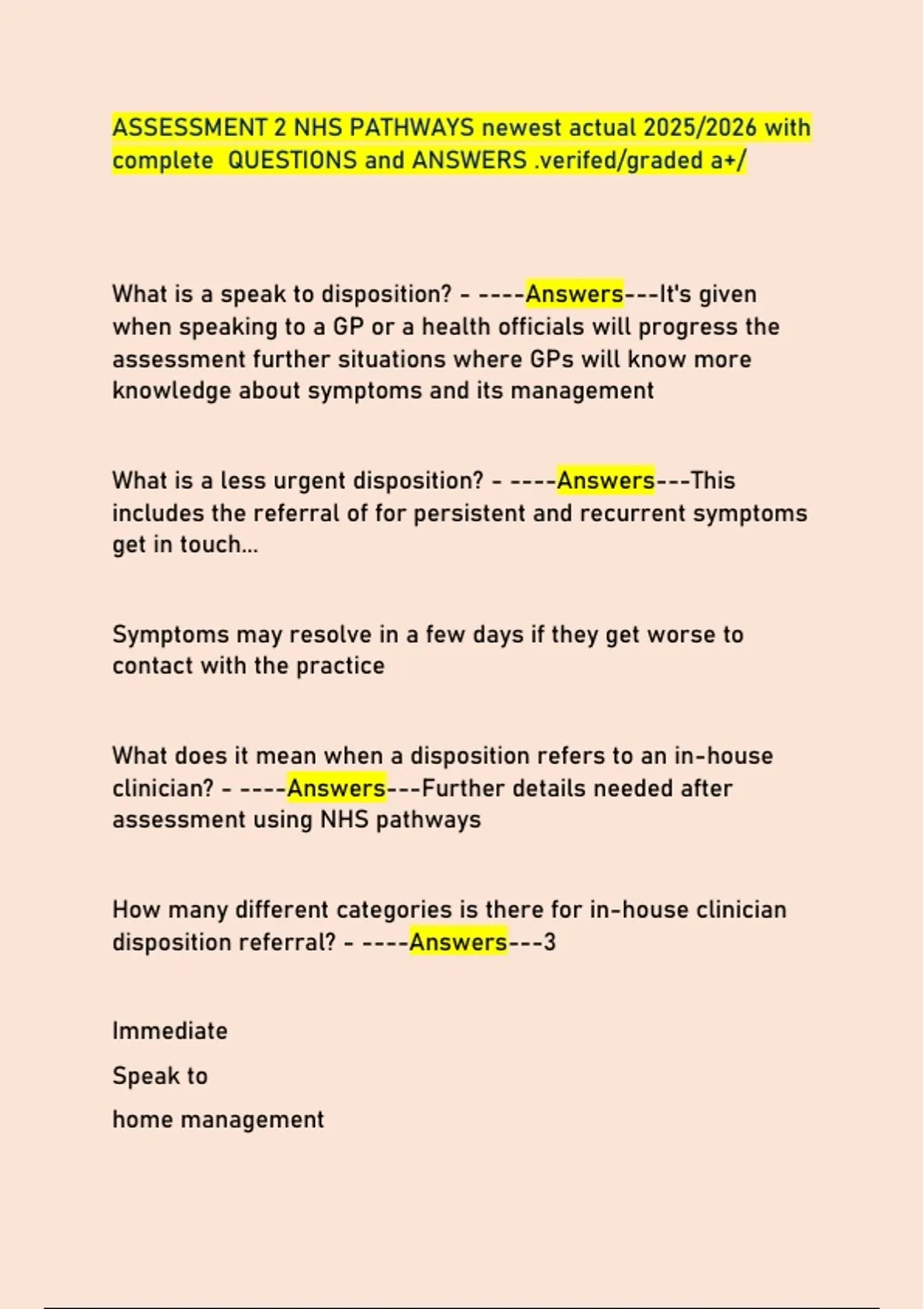 ASSESSMENT 2 NHS PATHWAYS newest actual 2025/2026 with complete QUESTIONS and ANSWERS .verifed ...