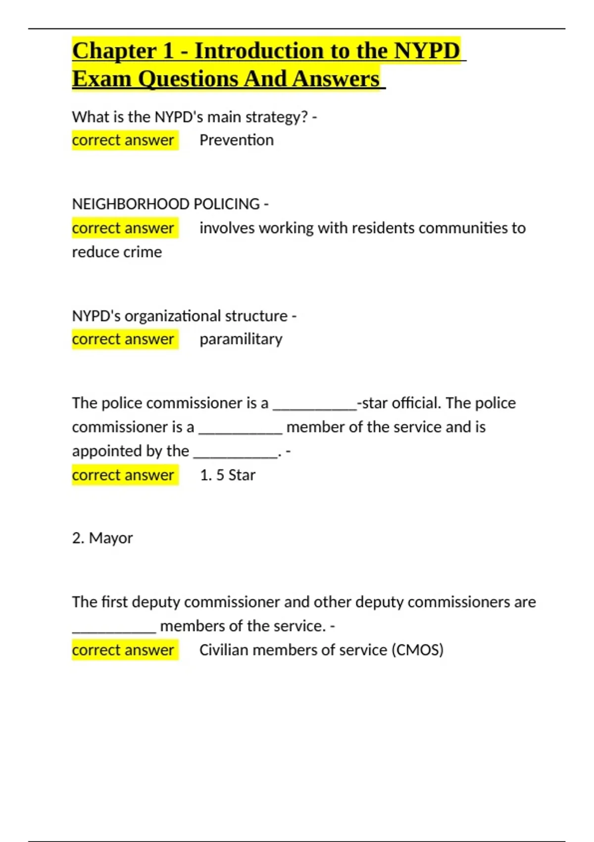 Chapter 1 - Introduction to the NYPD Exam Questions And Answers.docx - Nypd - Stuvia US