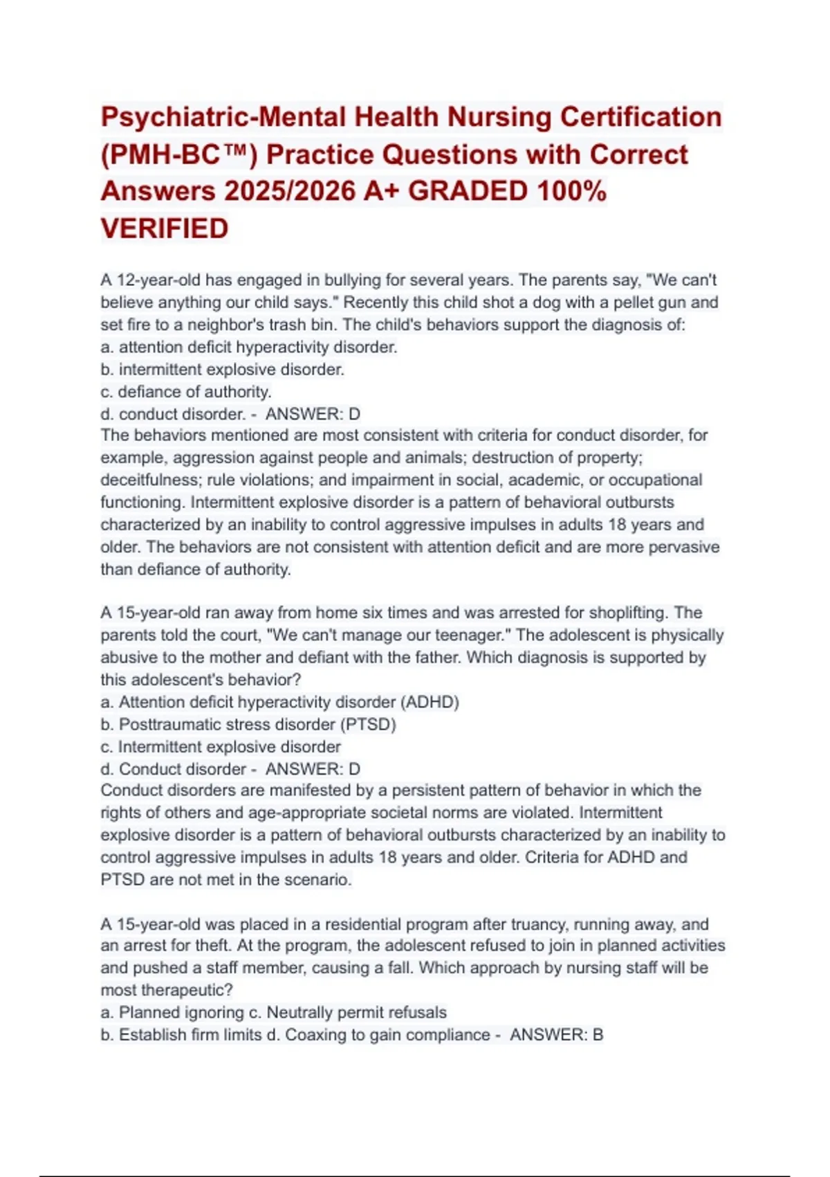 Psychiatric-Mental Health Nursing Certification (PMH-BC™) Practice ...