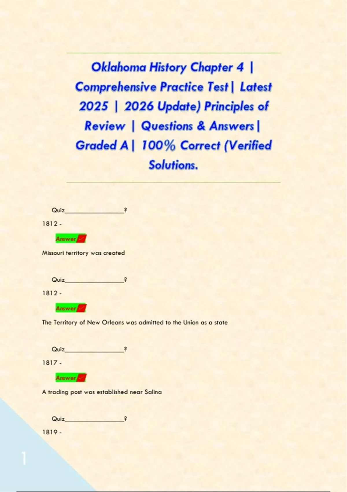 Oklahoma History Chapter 4 | Comprehensive Practice Test| Latest 2025 ...