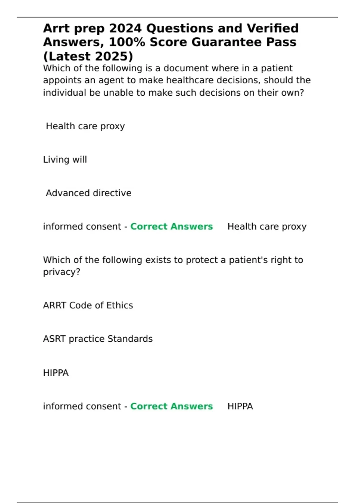 Arrt prep 2024 Questions and Verified Answers, 100- Score Guarantee ...