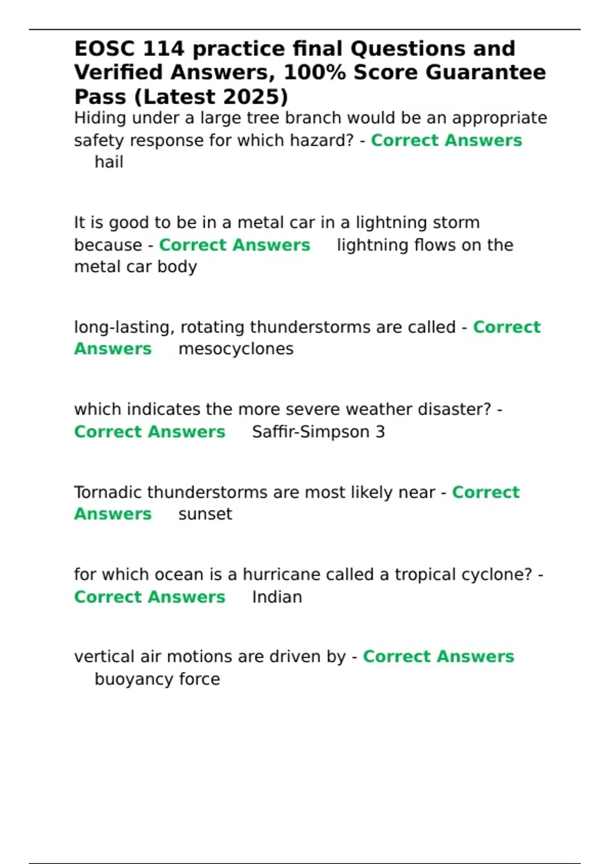 EOSC 114 practice final Questions and Verified AnswerEOSC 114 practice ...