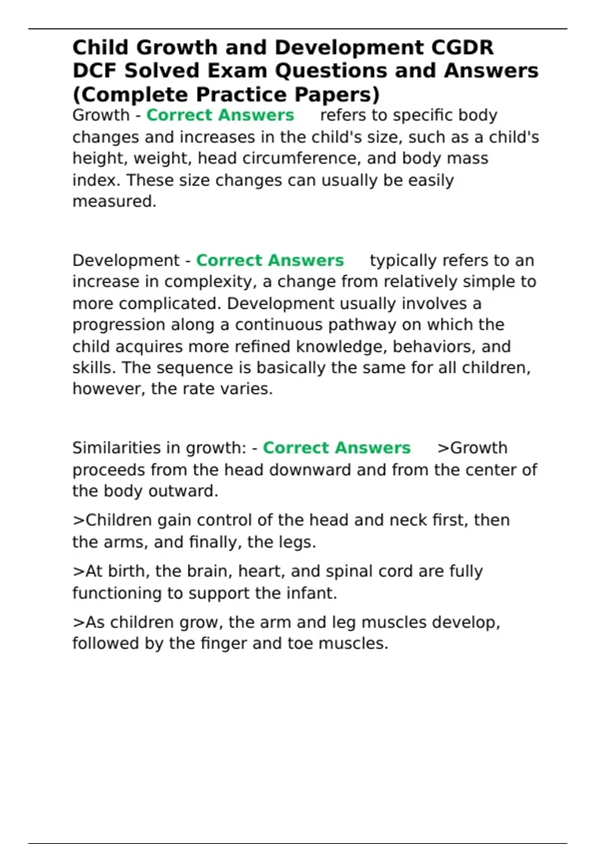 Child Growth and Development CGDR DCF Solved Exam Questions and Answers ...