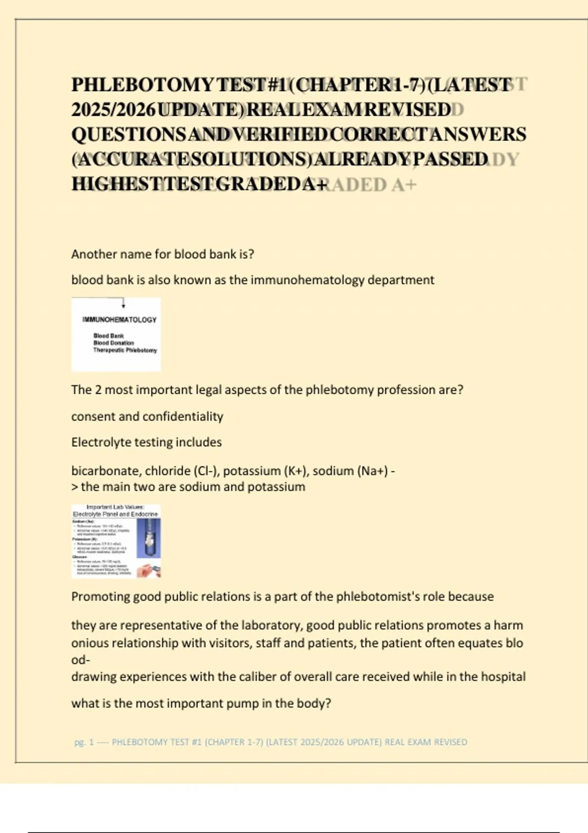 PHLEBOTOMY TEST #1(CHAPTER 1-7) (LATEST 2025/2026 UPDATE) REAL EXAM ...
