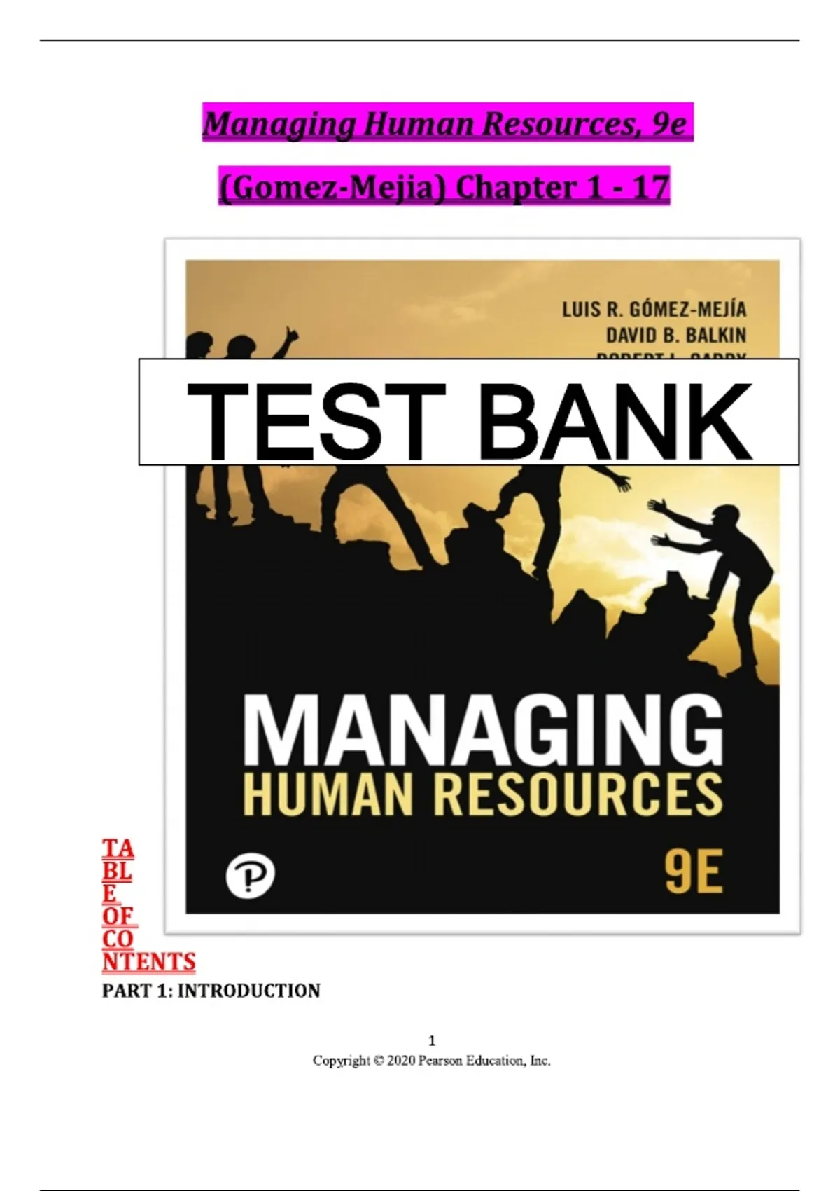 Managing Human Resources, 9th Edition - Gomez-Mejia Test Bank ...